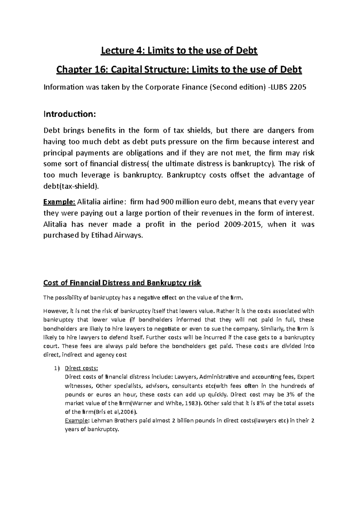 Lecture 4- limits in the use of debt - Lecture 4: Limits to the use of ...