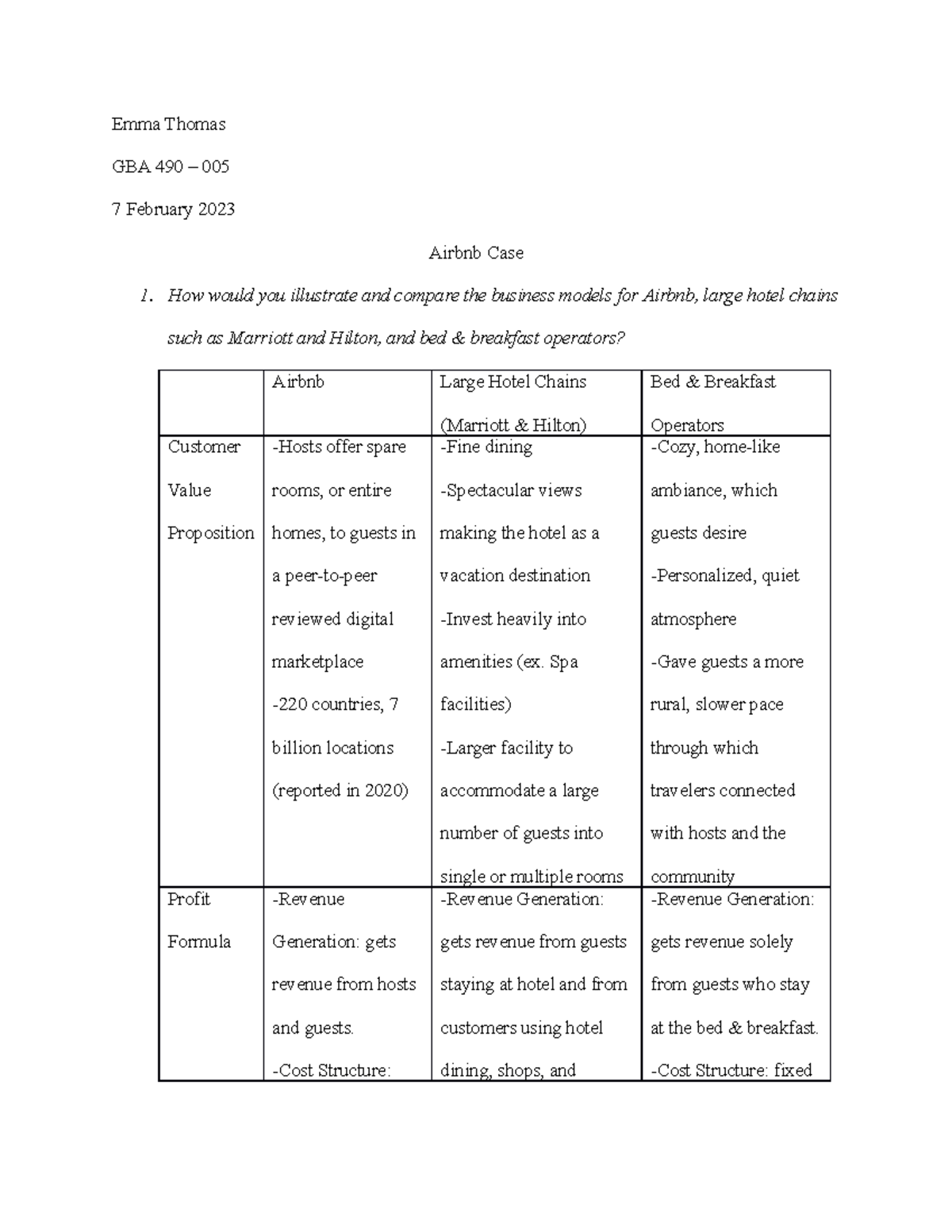 Airbnb Case Study - Emma Thomas GBA 490 – 005 7 February 2023 Airbnb ...