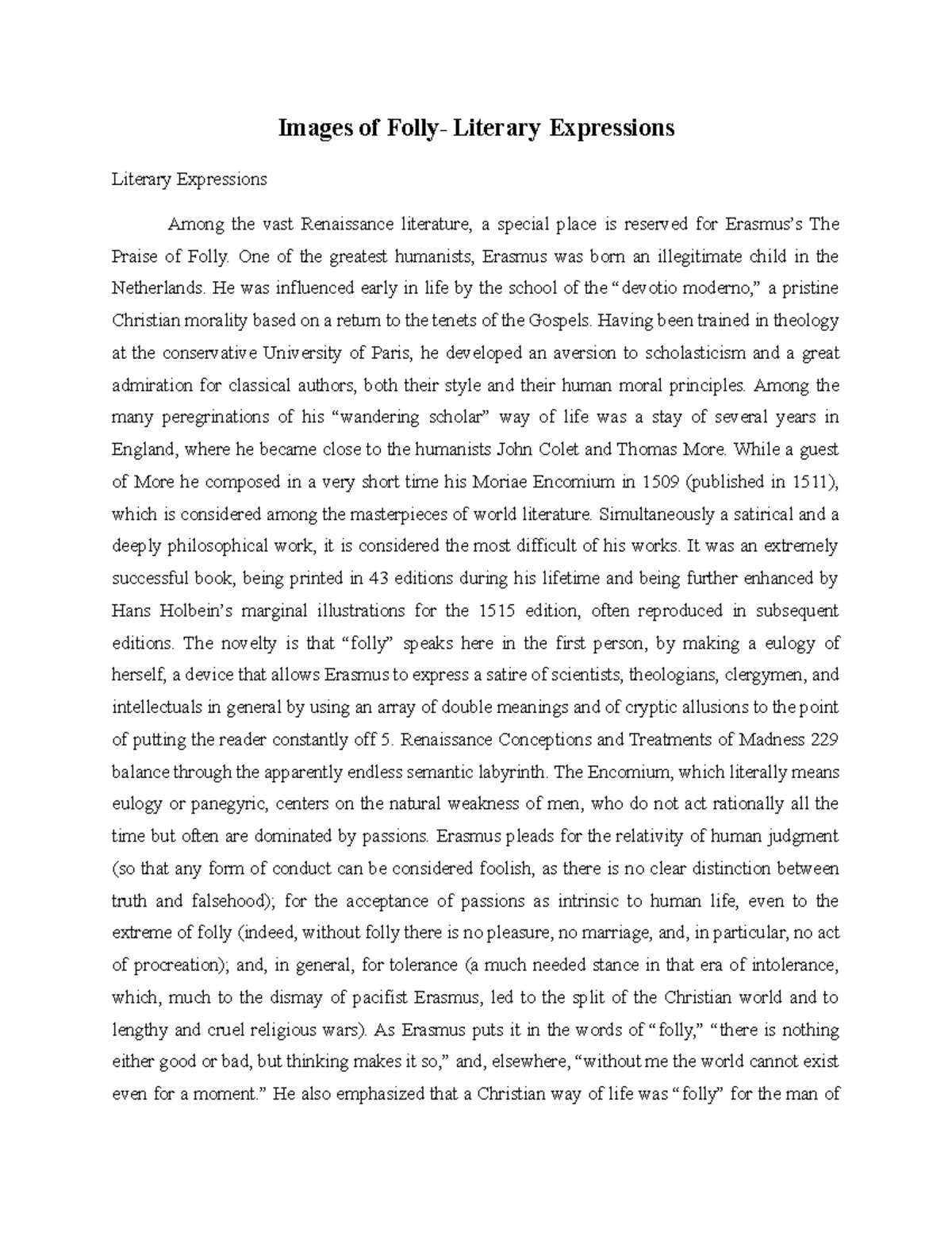 Images of Folly- Literary Expressions - Images of Folly- Literary ...