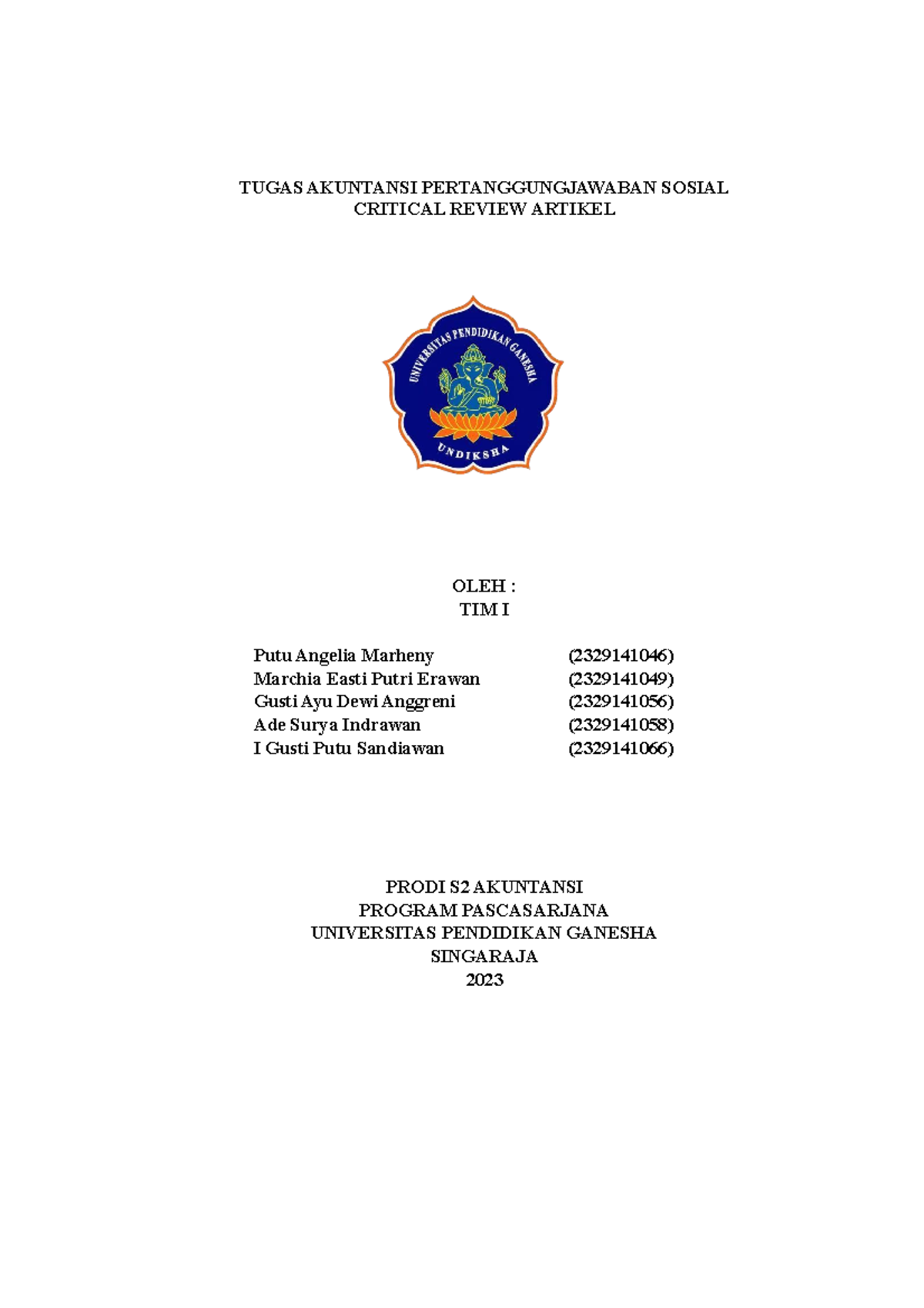 T02 AKPS K01 Makalah - srsfs - TUGAS AKUNTANSI PERTANGGUNGJAWABAN SOSIAL CRITICAL REVIEW ARTIKEL ...