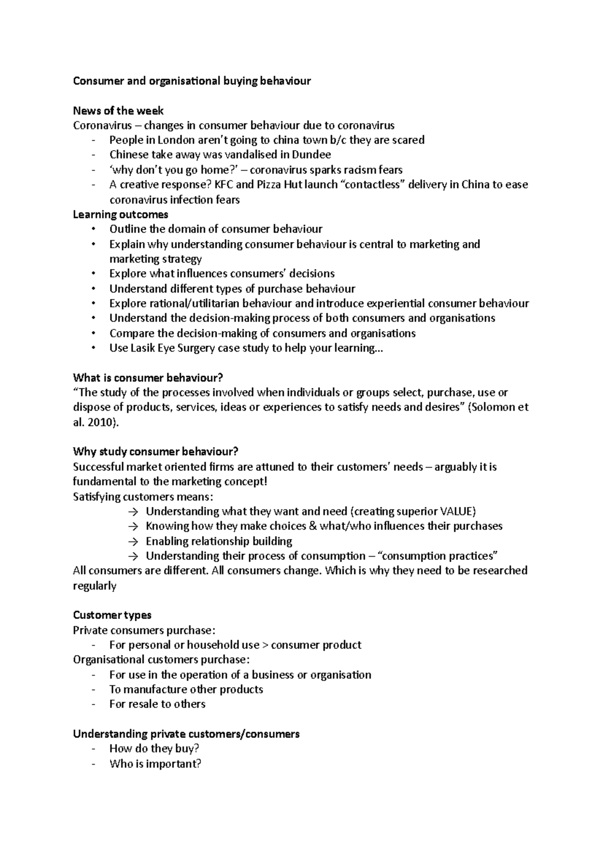 Lecture 4 - Learning outcomes • Outline the domain of consumer ...