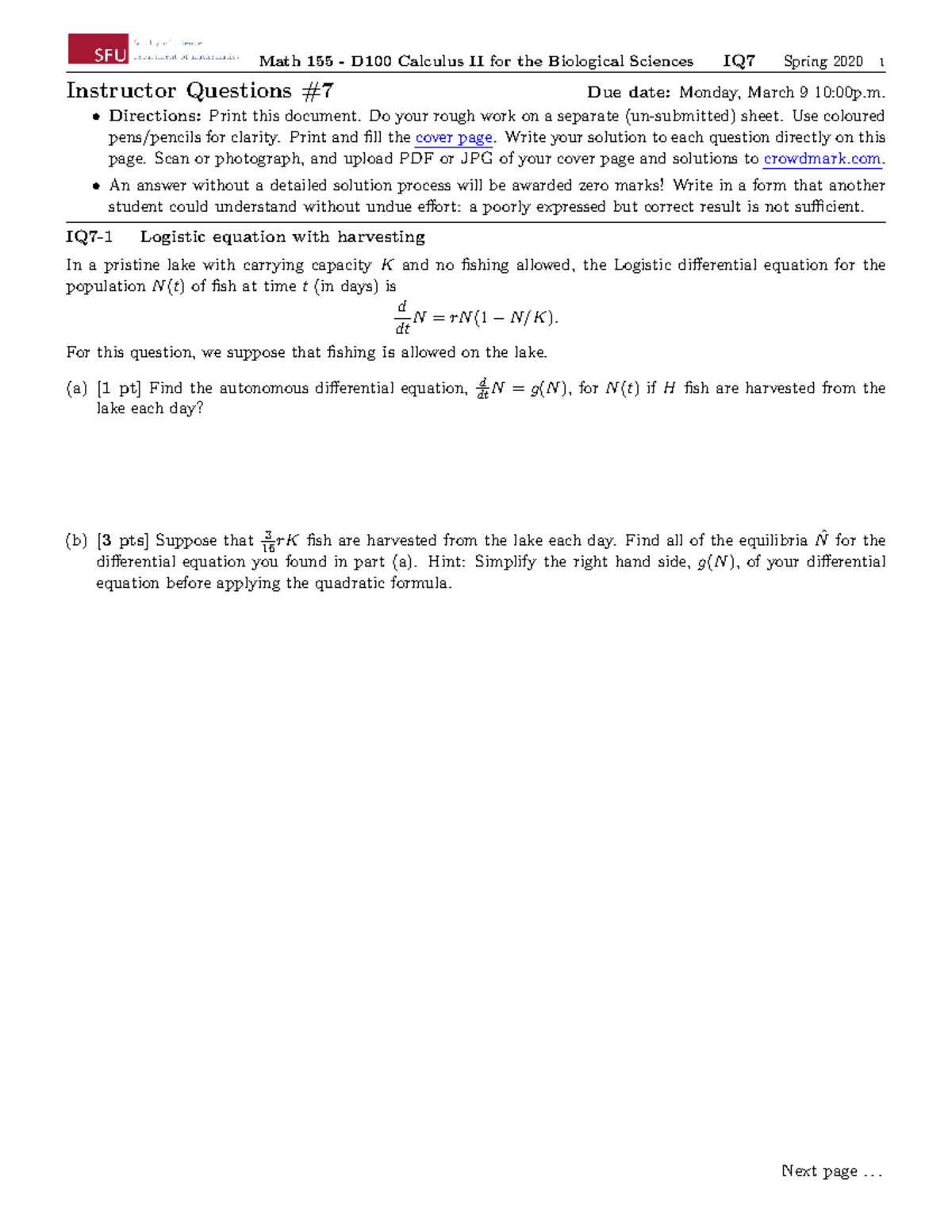 155IQ7 - Math 155 IQ #7 - Math 155 - D100 Calculus II for the ...