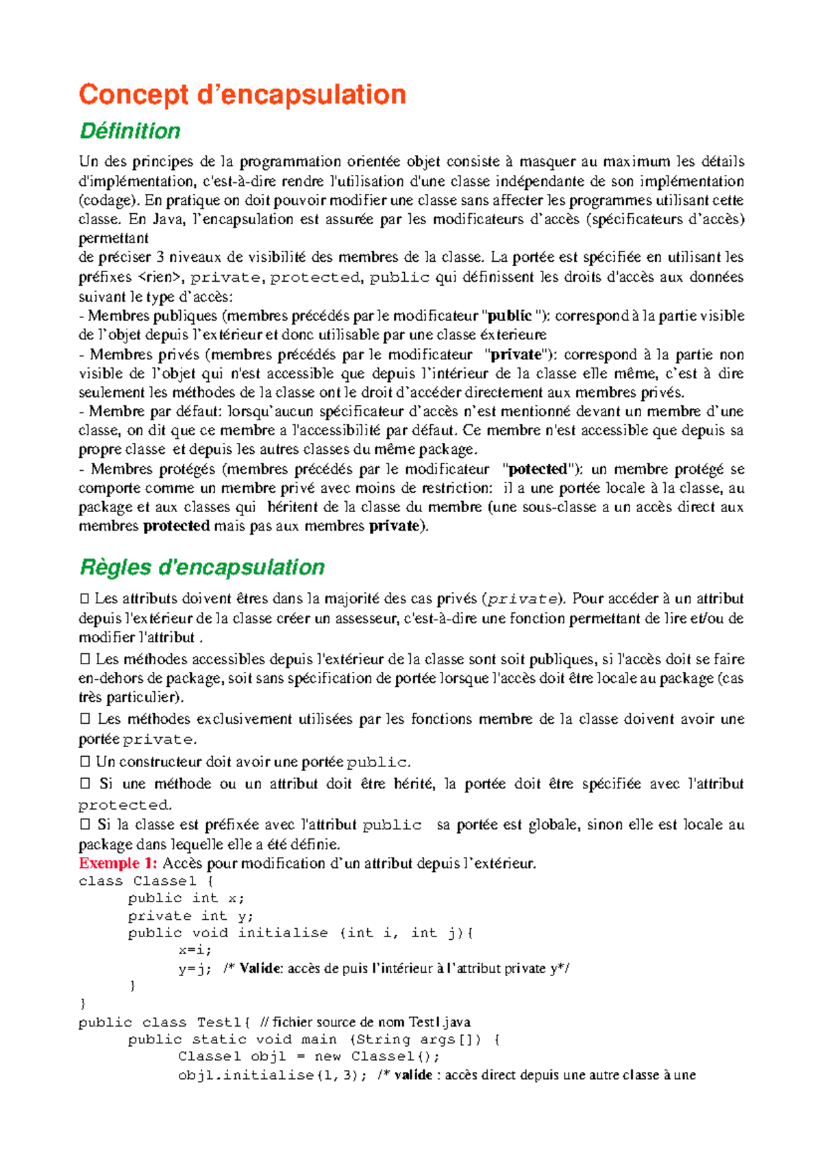 Le concept d’encapsulation - Concept d’encapsulation Définition Un des ...