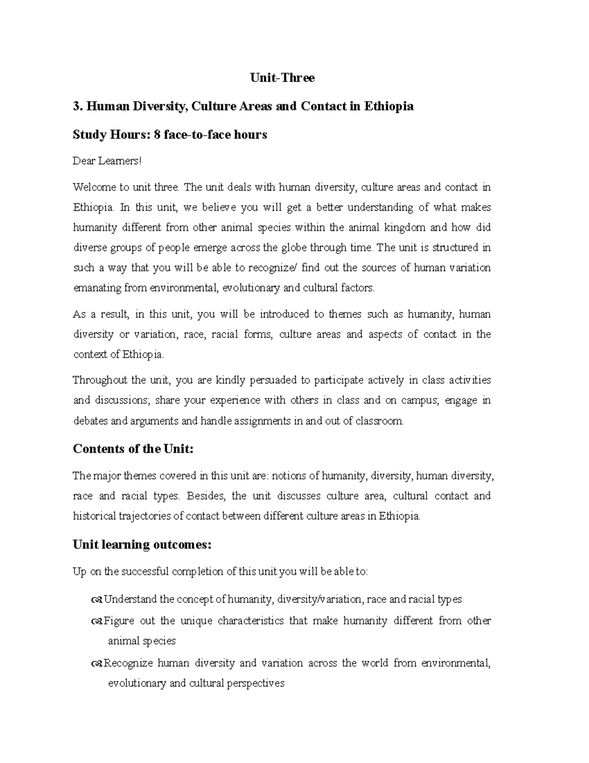Anthropology PDF for freshman 1 semester - Unit-Three 3. Human ...