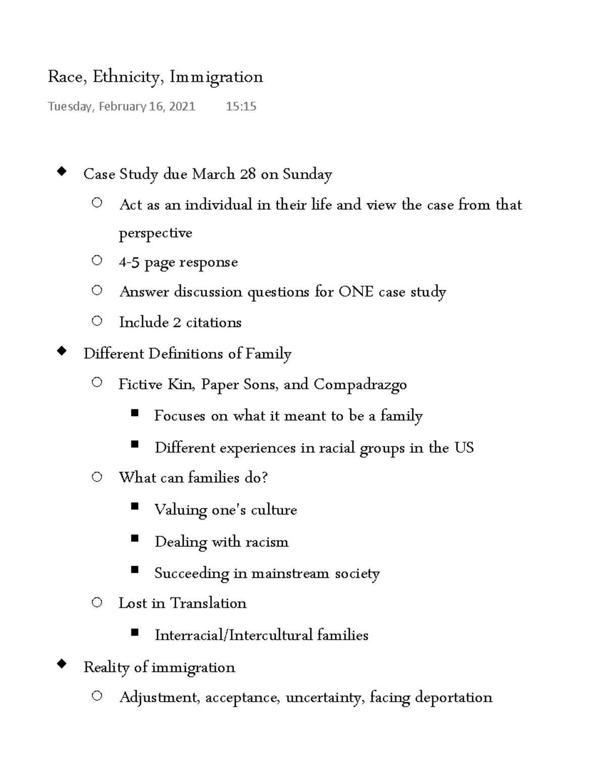 Race, Ethnicity, Immigration - Case Study due March 28 on Sunday Act as ...