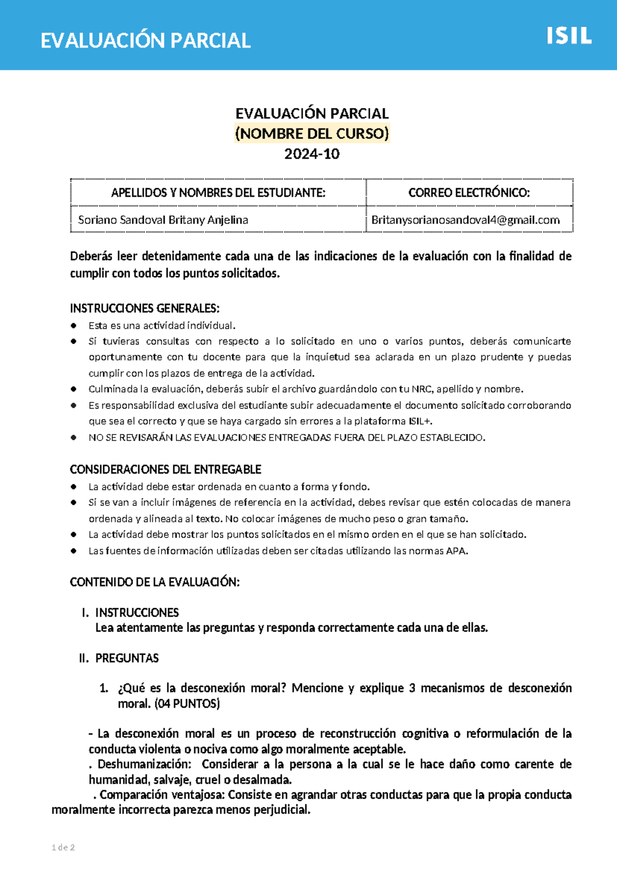 Evaluacion Parcial ( Examen Escrito) Individual. NRC 2057 - EVALUACIÓN PARCIAL EVALUACIÓN ...