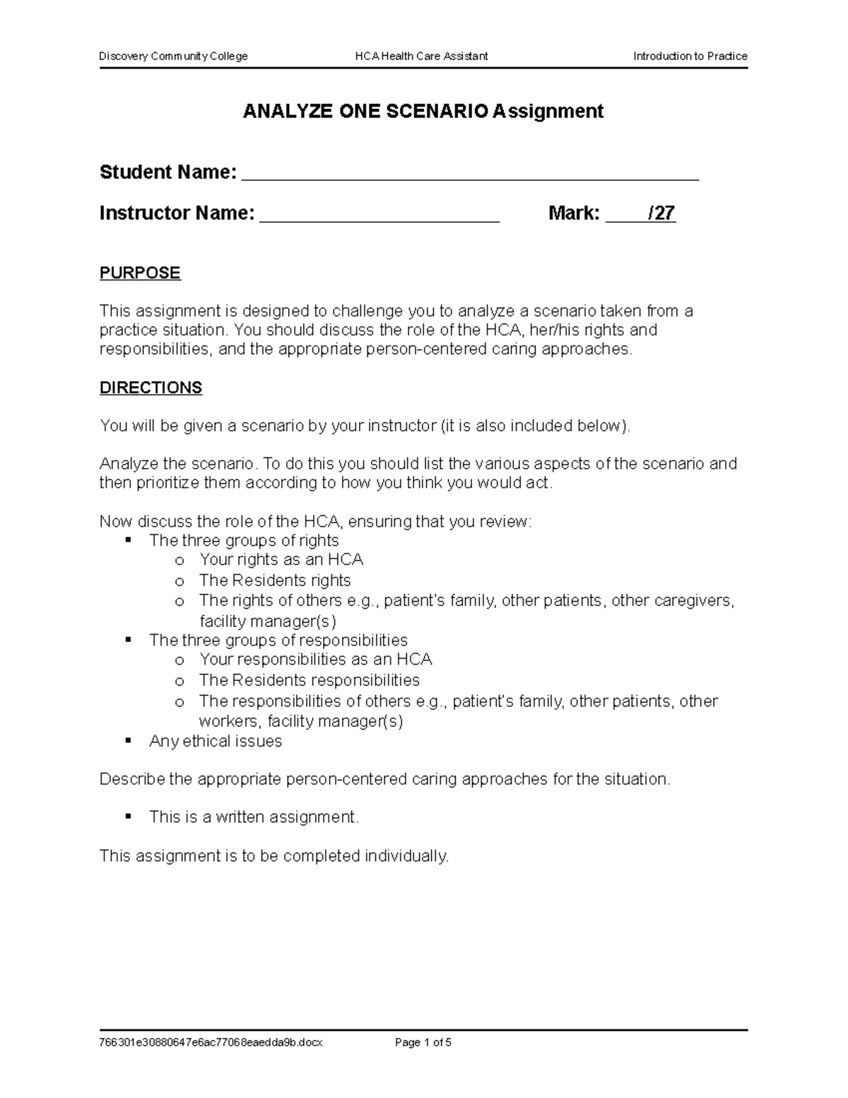 Intro P Analyze One Scenario - ANALYZE ONE SCENARIO Assignment Student ...