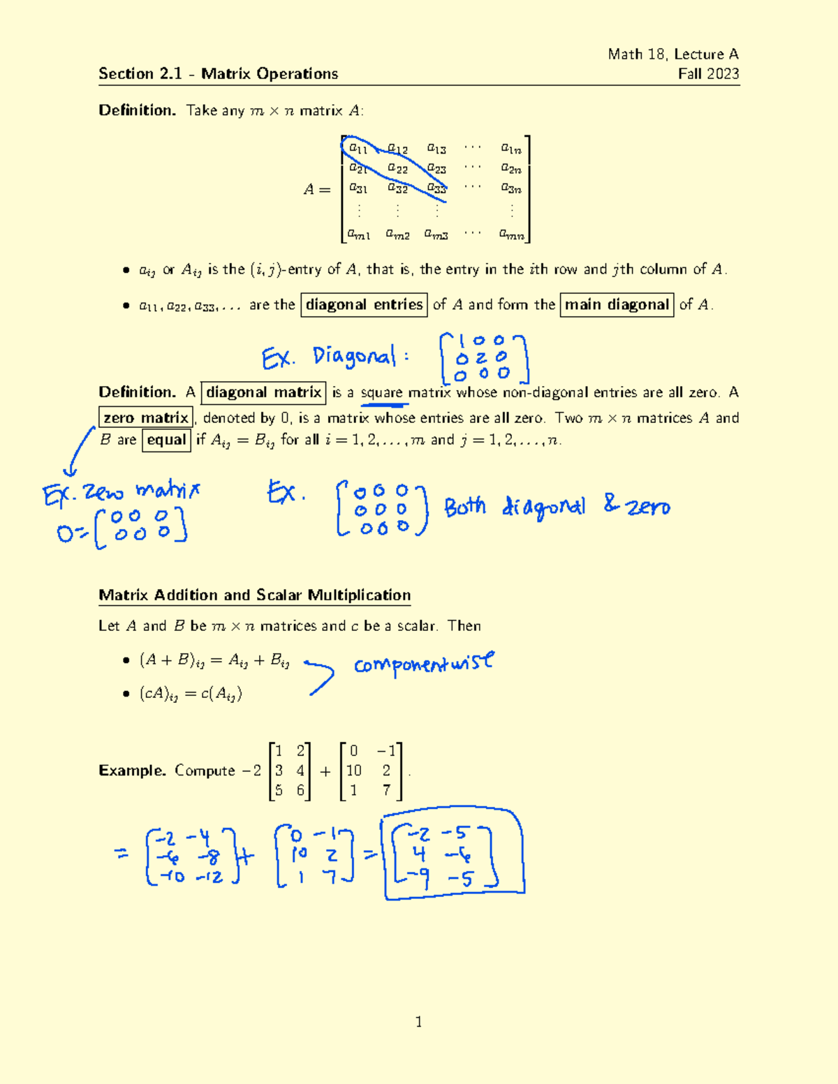 Section 2 - notes - Section 2 - Matrix Operations Fall 2023 Definition ...