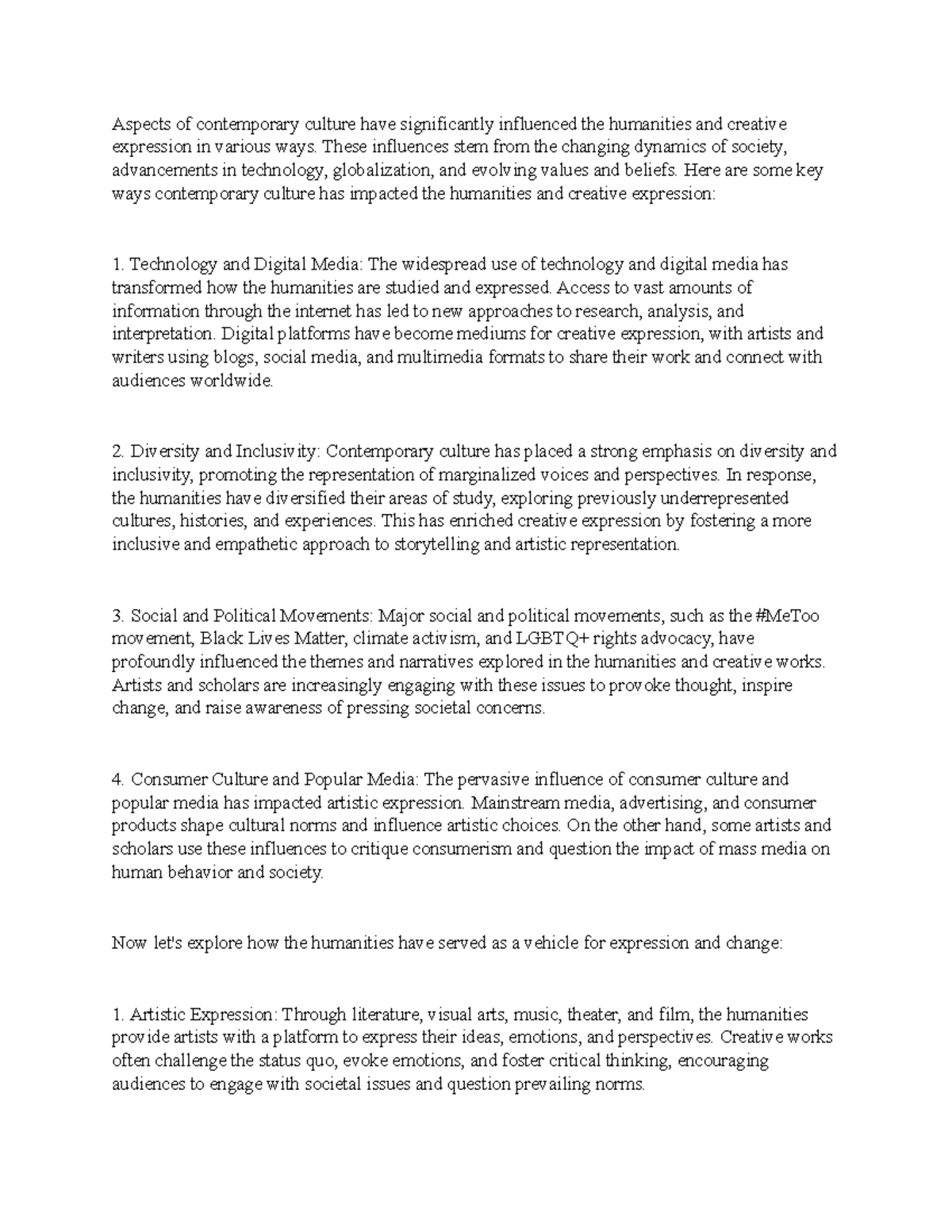 Humanities Module Seven Notes - Aspects of contemporary culture have ...
