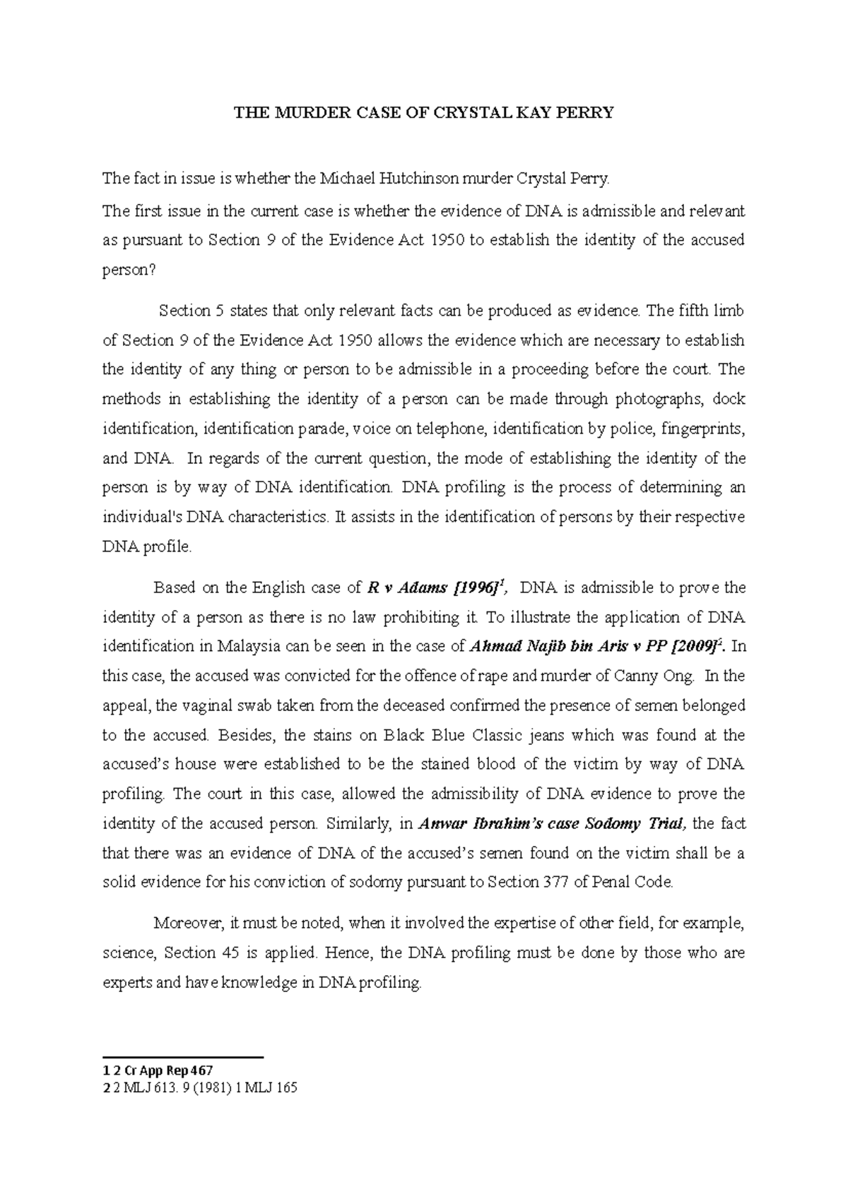 Evidence ASS - Case study on documentary - THE MURDER CASE OF CRYSTAL ...