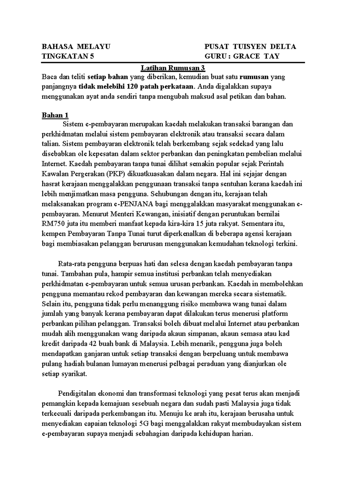 Latihan Rumusan 3 - BAHASA MELAYU PUSAT TUISYEN DELTA TINGKATAN 5 GURU ...