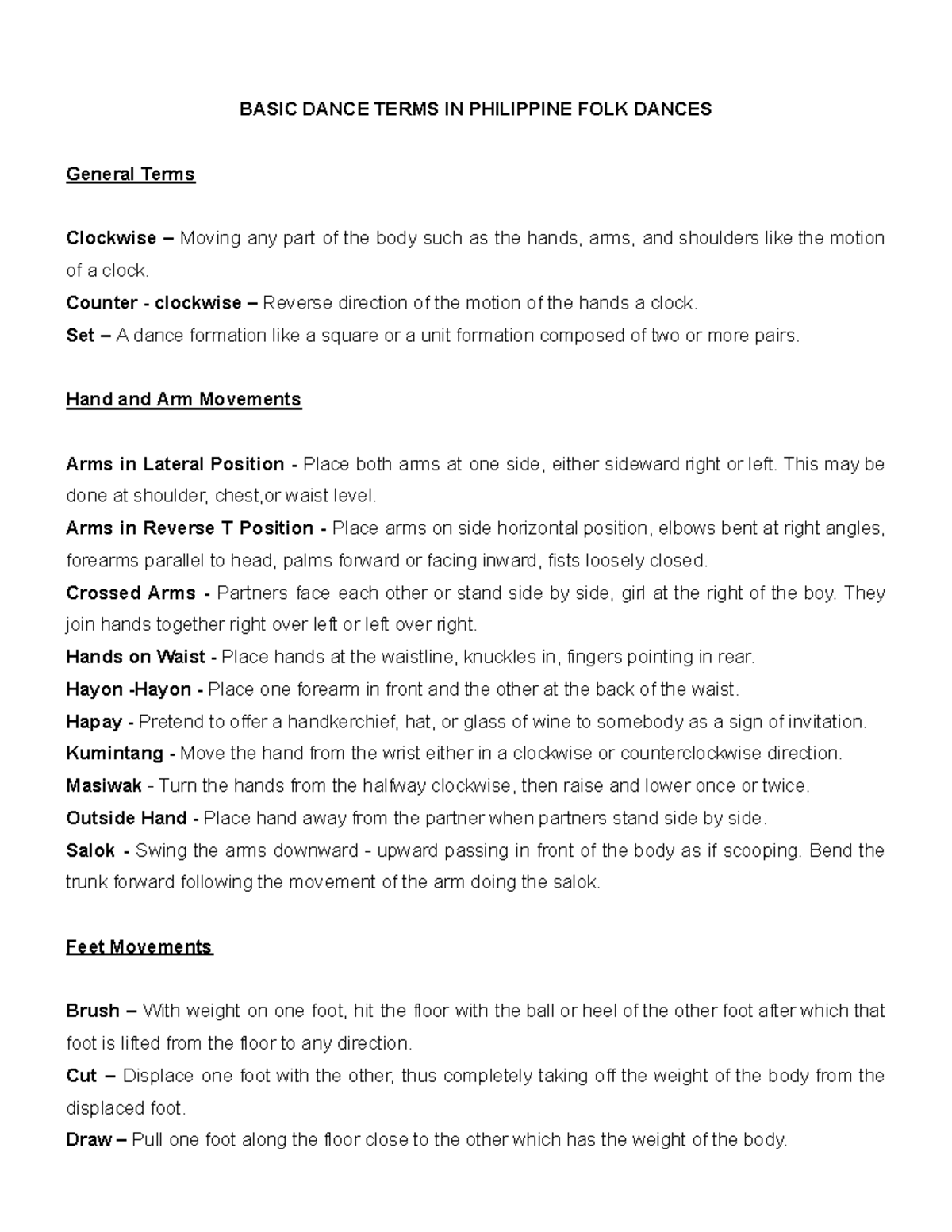 Basic Dance Terms IN Philippine FOLK Dances - BASIC DANCE TERMS IN ...