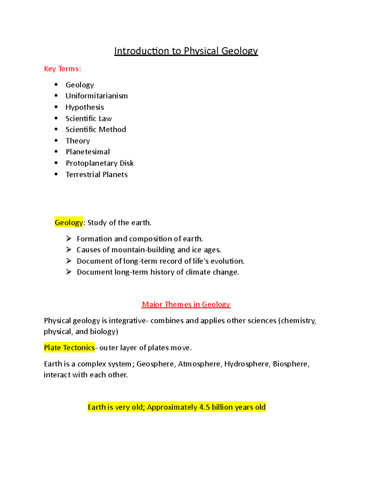 Intro to geology - Introduction to Physical Geology Key Terms: Geology ...