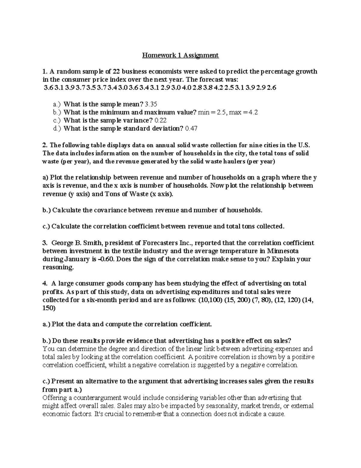 Homework #1 econ app - Suha Kistamar - Homework 1 Assignment A random ...