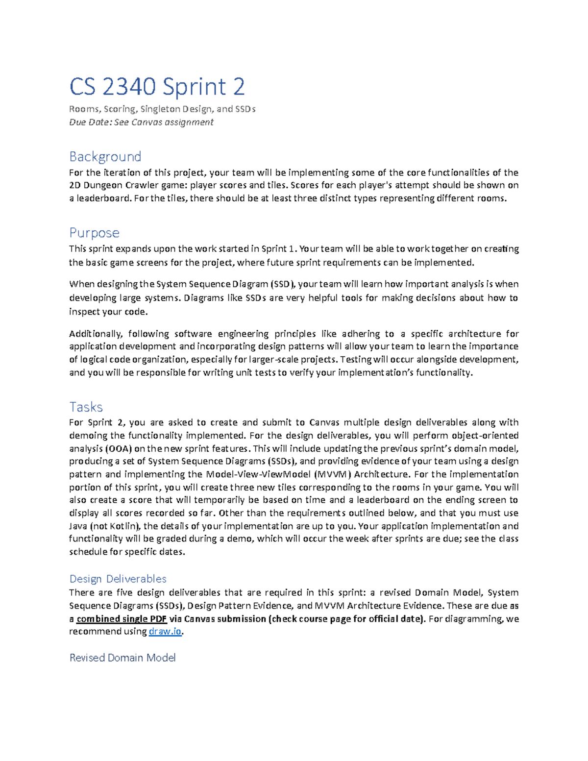 Sprint 2 Document - CS 2340 Sprint 2 Rooms, Scoring, Singleton Design, and SSDs Due Date: See ...