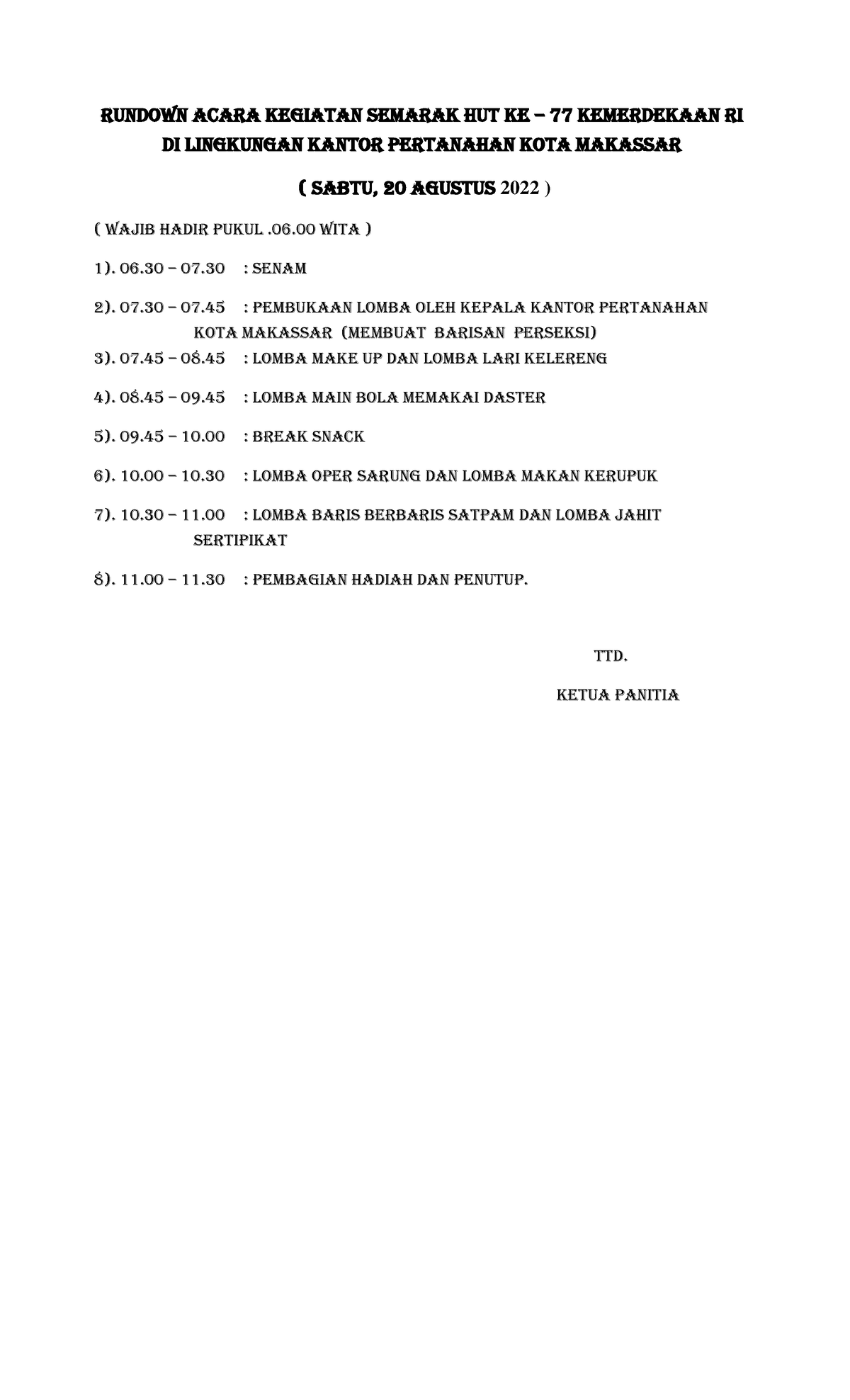 Rundown Acara Kegiatan Semarak HUT KE (Autosaved) - RuNDOWN ACARA ...