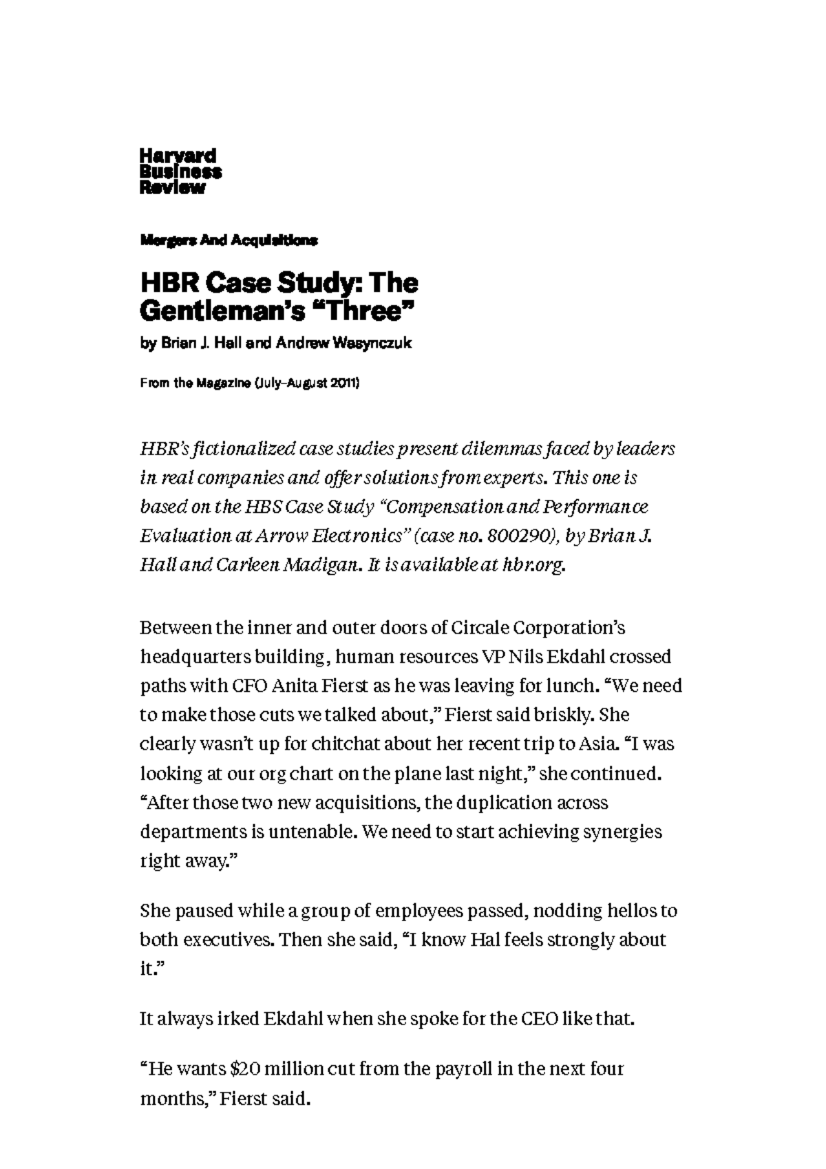 HBR Case Study The Gentleman’s “Three” - Mergers And Acquisitions HBR Case Study: The Gentleman ...