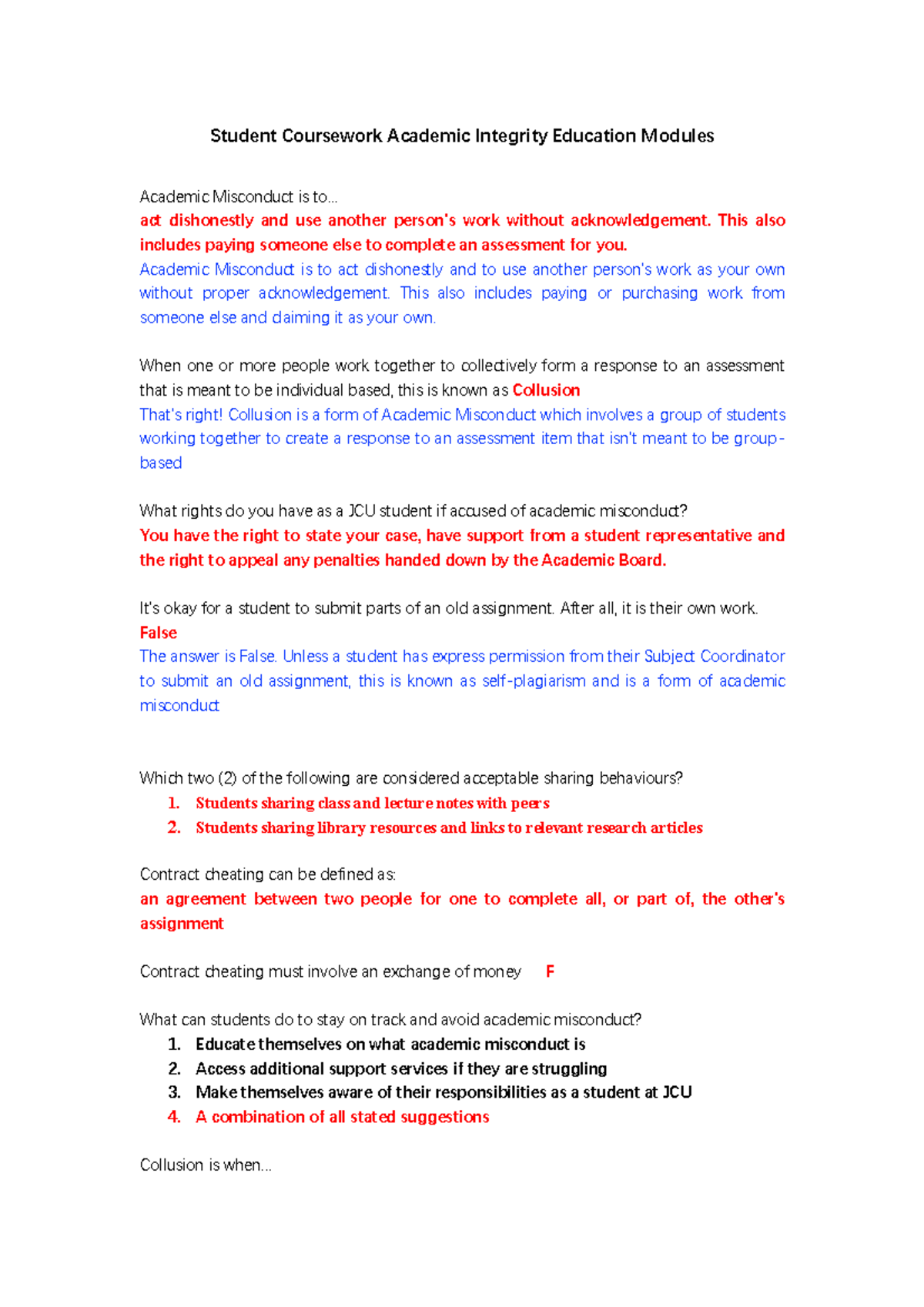 Student Coursework Academic Integrity Education Modules - .. act ...