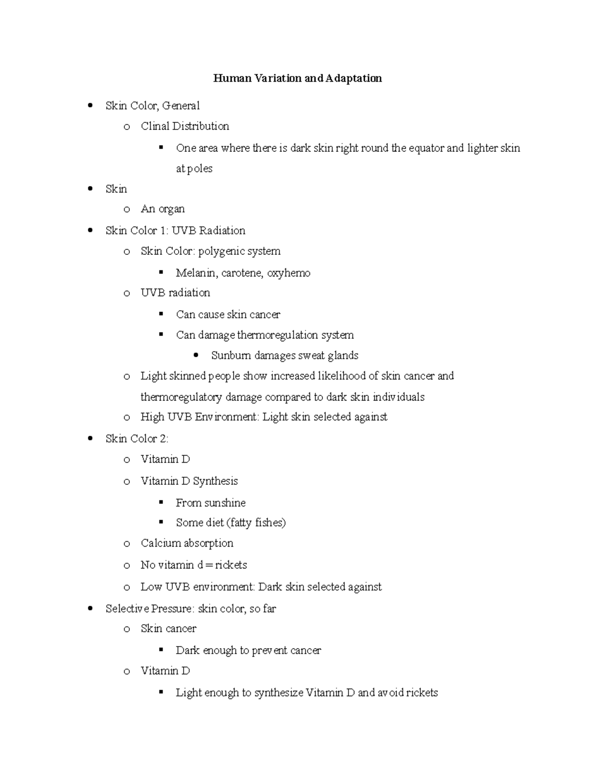 Human Variation and Adaptation - Human Variation and Adaptation Skin ...