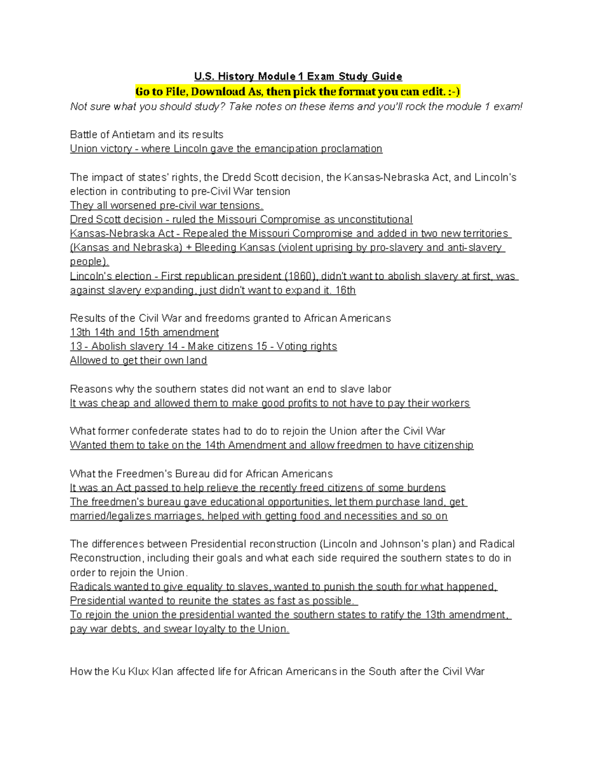 Copy of Module 1 Exam Study Guide - U. History Module 1 Exam Study ...