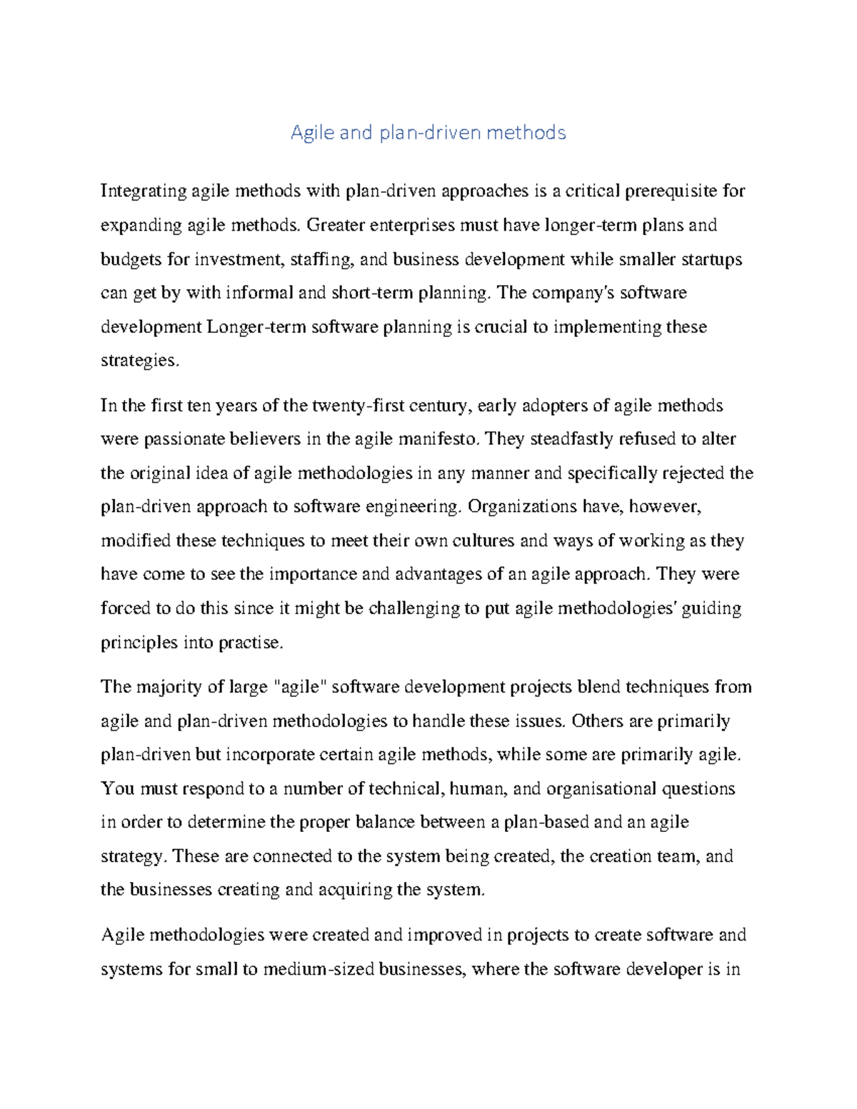 Agile and plan - Agile and plan-driven methods Integrating agile ...