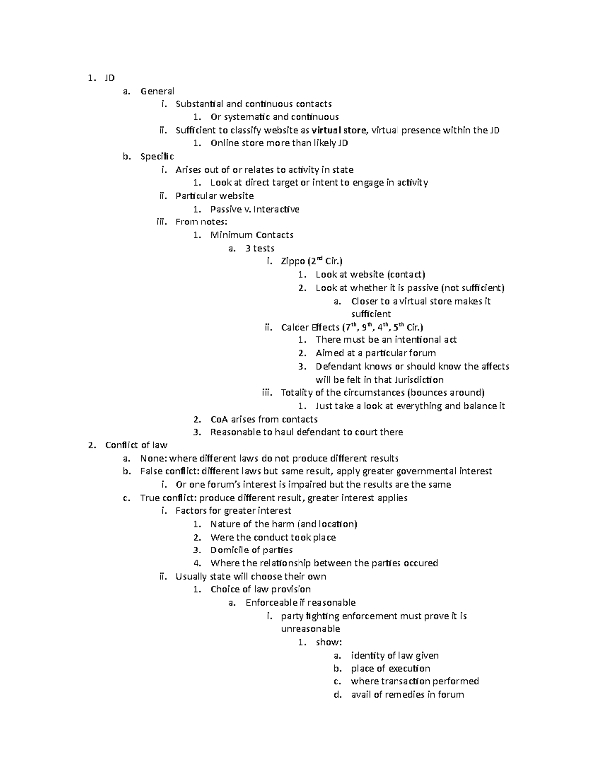 Review - Outlines - 1. JD a. General i. Substantial and continuous ...