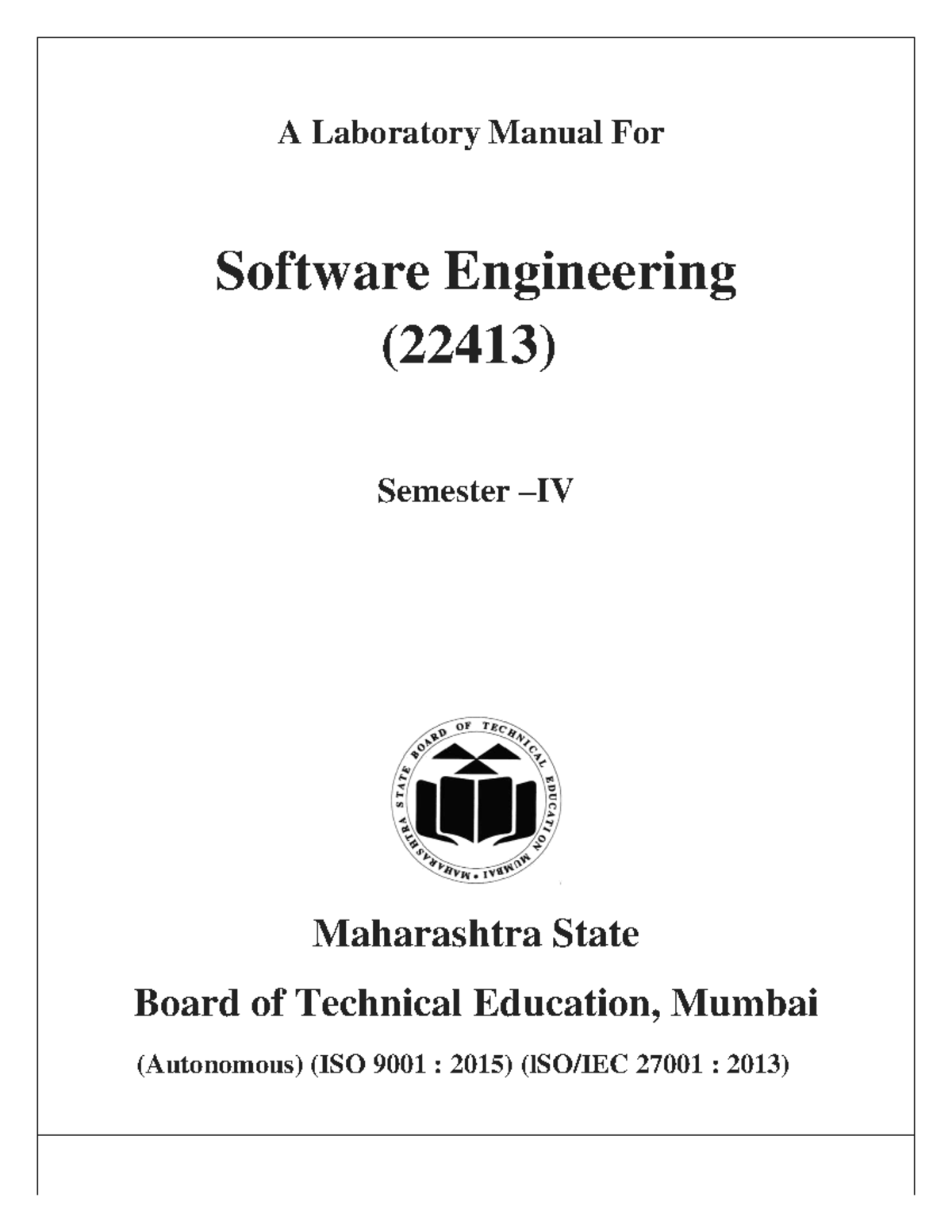 22413 Software Engineering 120421 - A Laboratory Manual For Software Engineering (22413 ...
