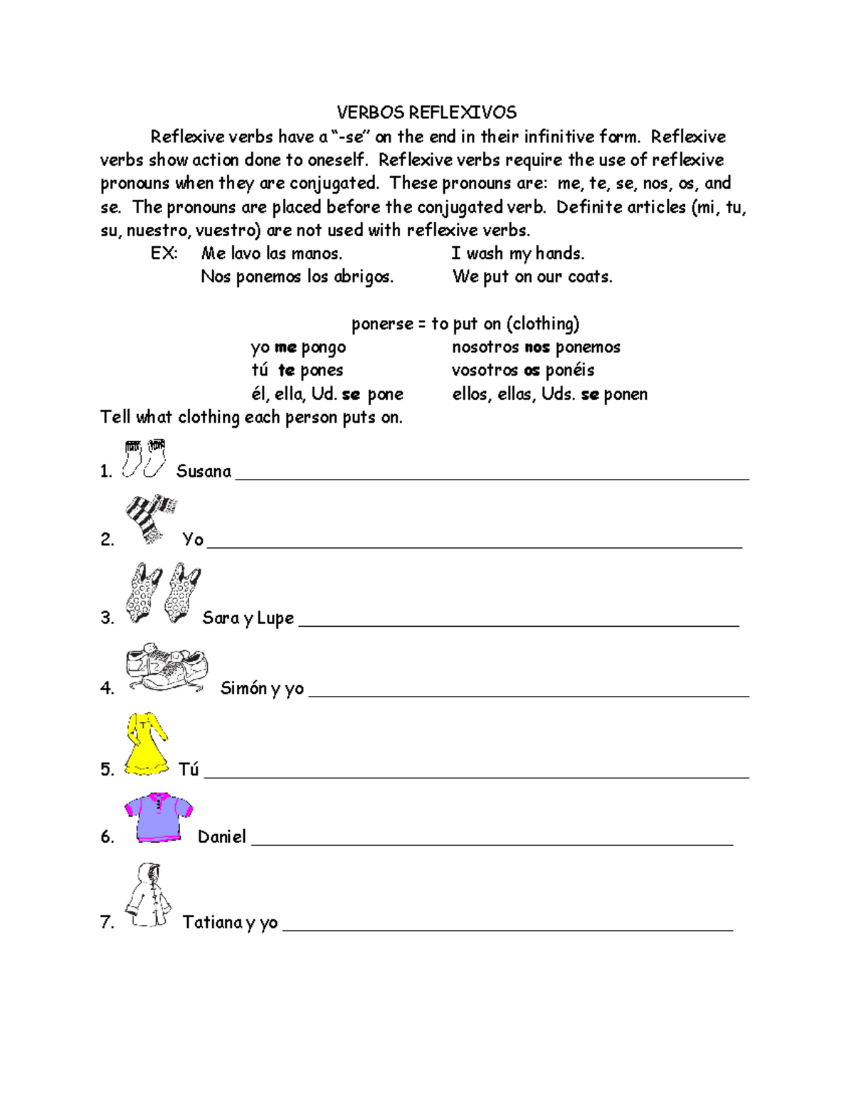 1.1 Reflexives Practice 3RD - VERBOS REFLEXIVOS Reflexive verbs have a ...