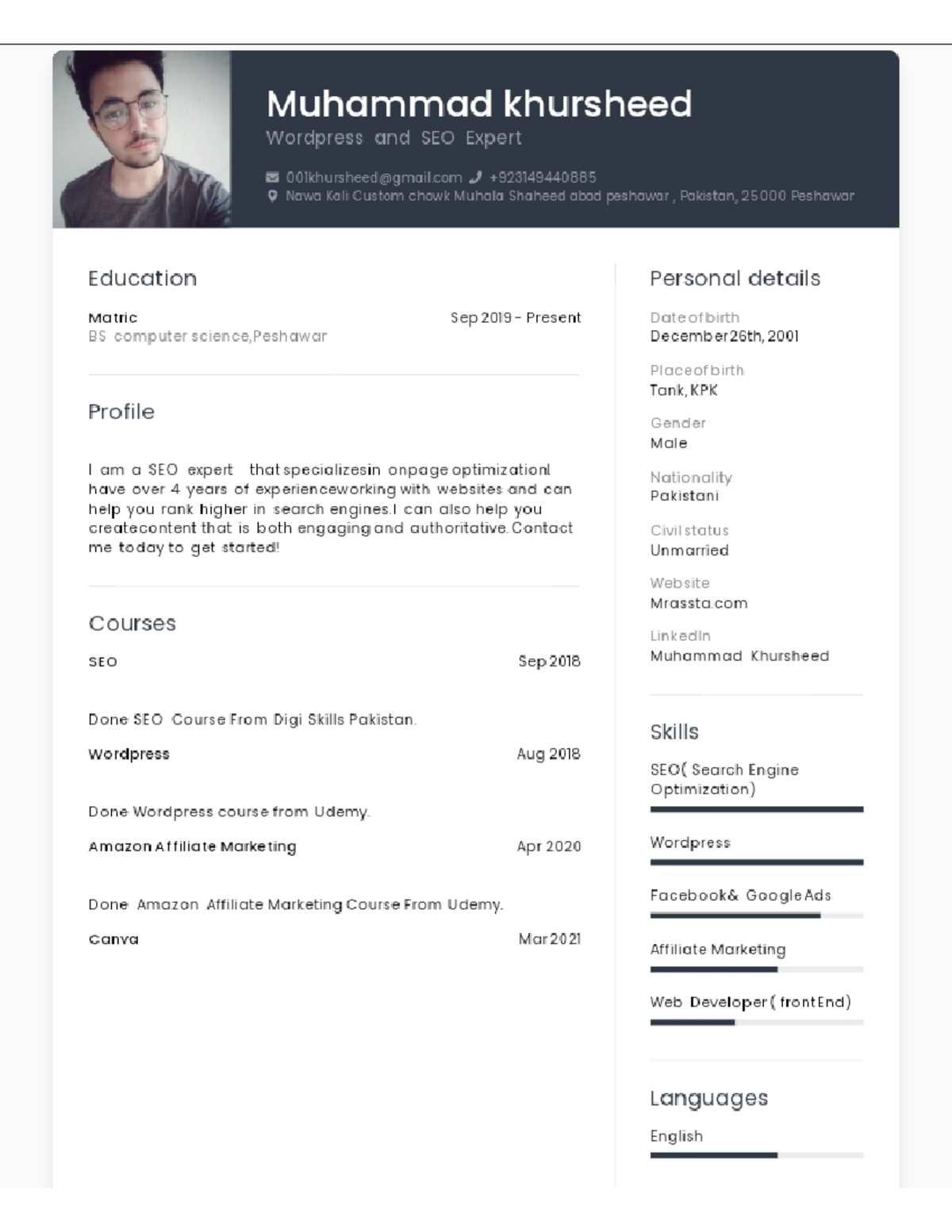 Muhammad+Khursheed+CV - Visual Programming in C# - Studocu