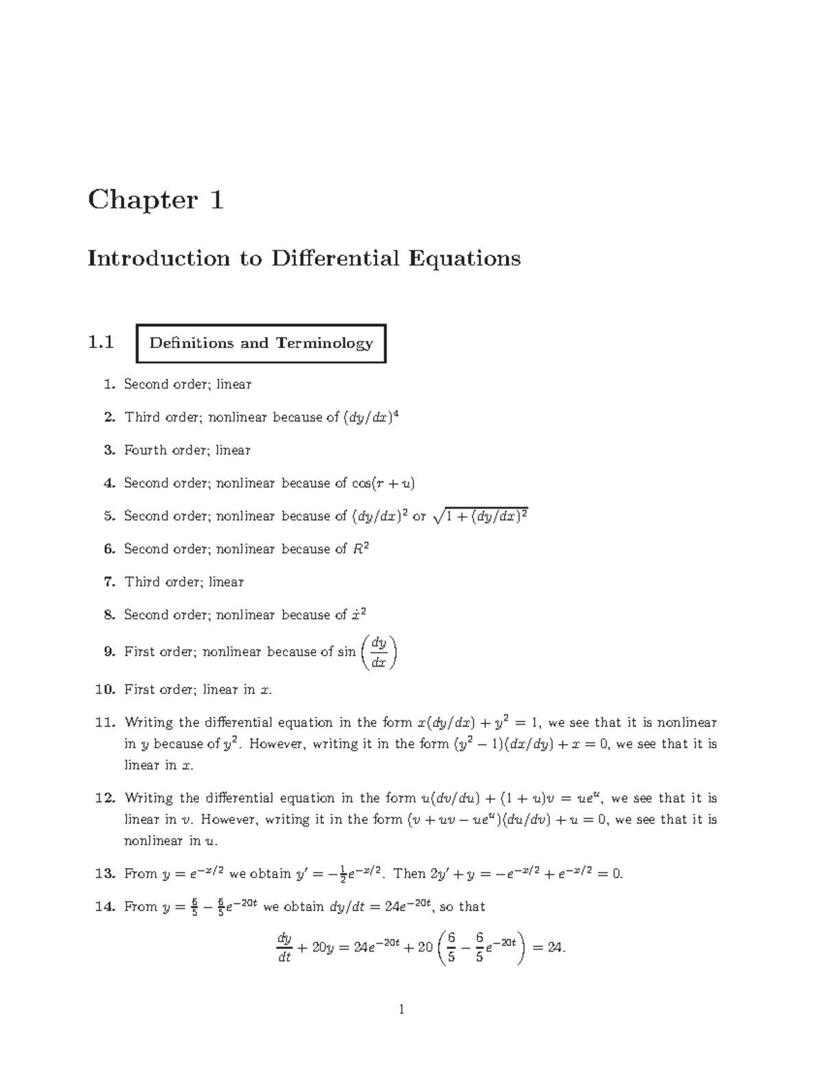 AEM1 - chapter1 - Chapter 1 Introduction to Differential Equations 1 ...