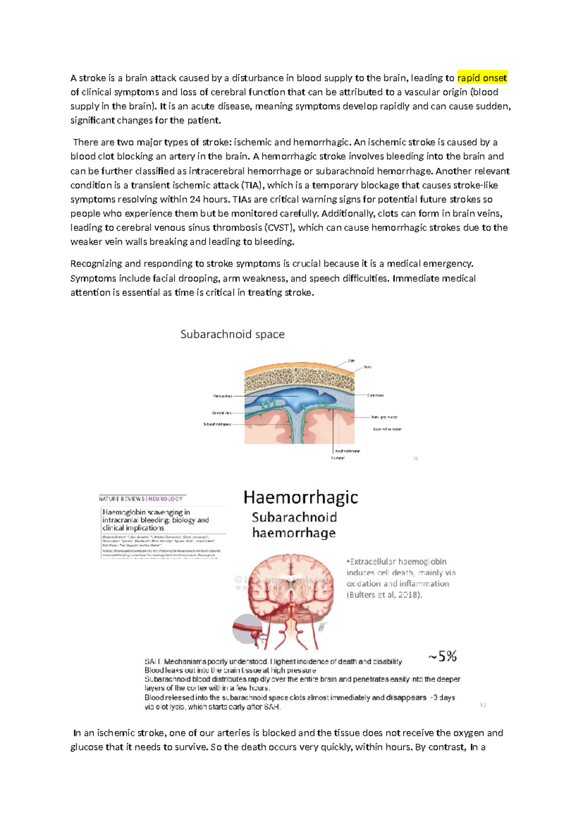 Full Stroke Lectures BIOL3048 - A stroke is a brain attack caused by a ...