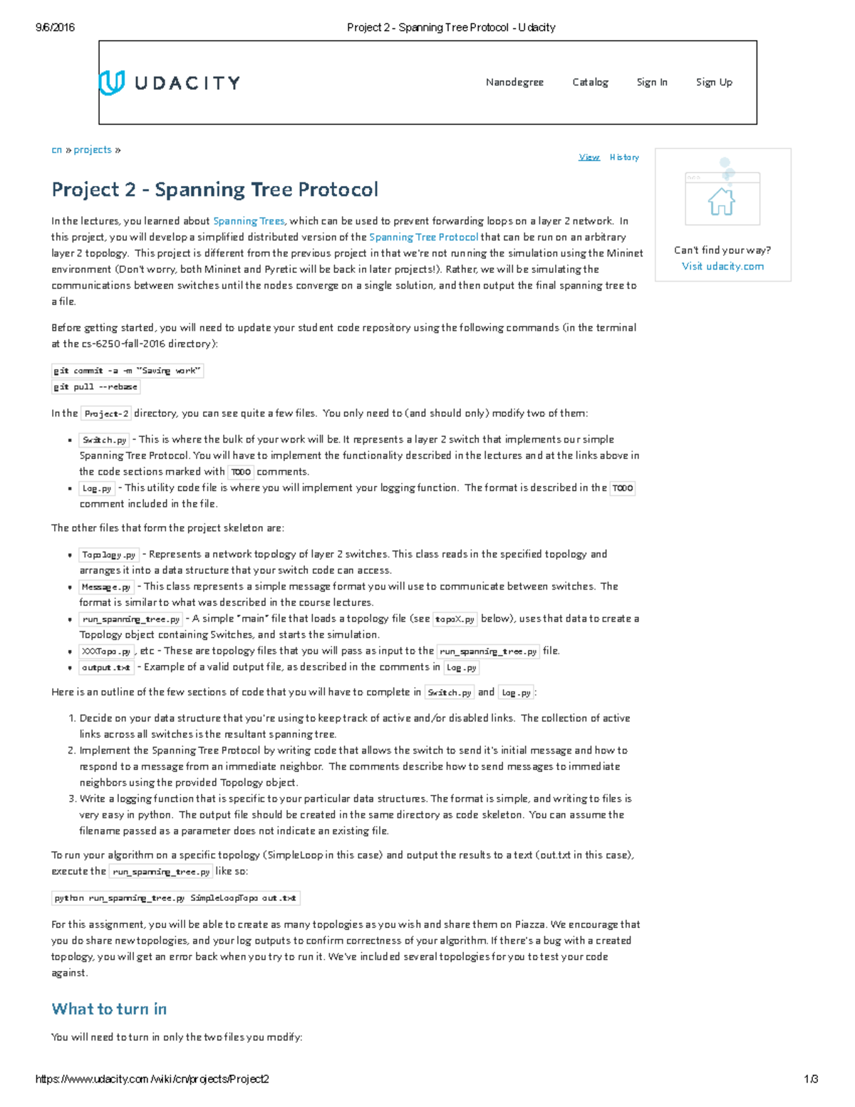 Project 2 - Spanning Tree Protocol - Udacity - 9/6/2016 Project 2 ...