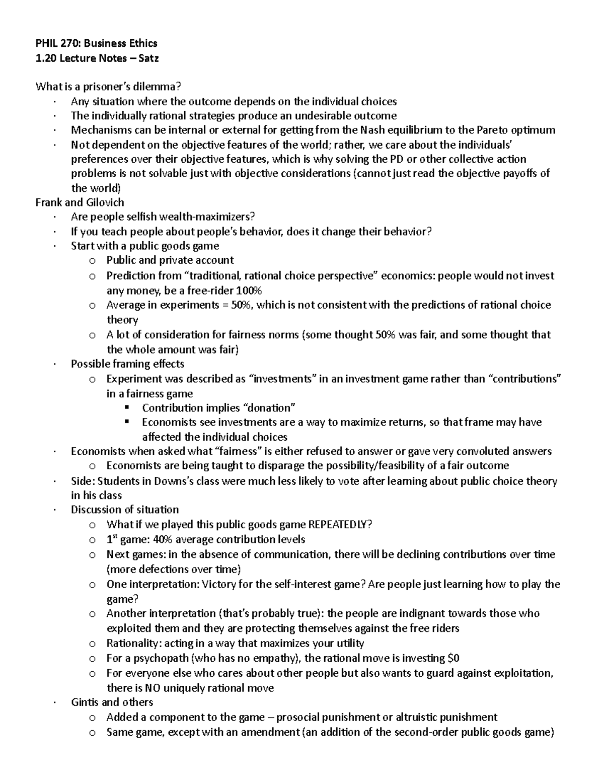 BE 1.20 (L) Satz - Prof. Jonathan Anomaly - PHIL 270: Business Ethics 1 ...