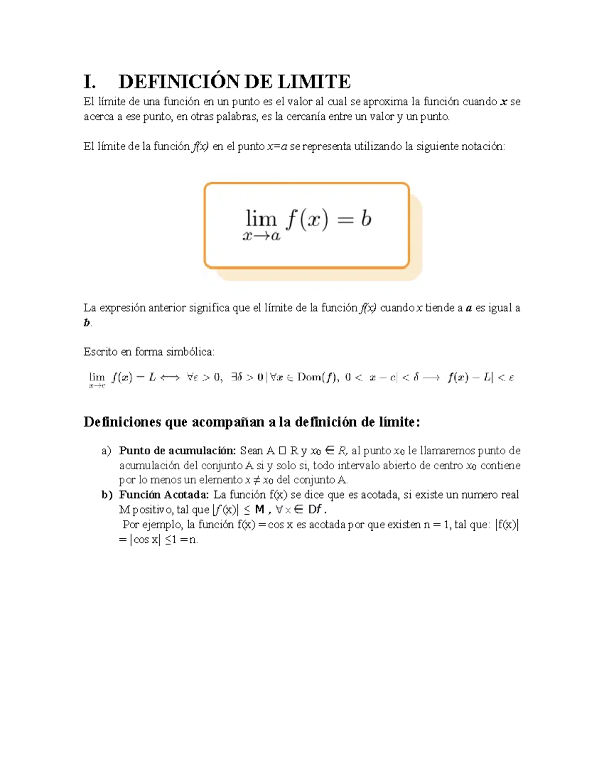 Definicion de limite - xdd - I. DEFINICIÓN DE LIMITE El límite de una ...