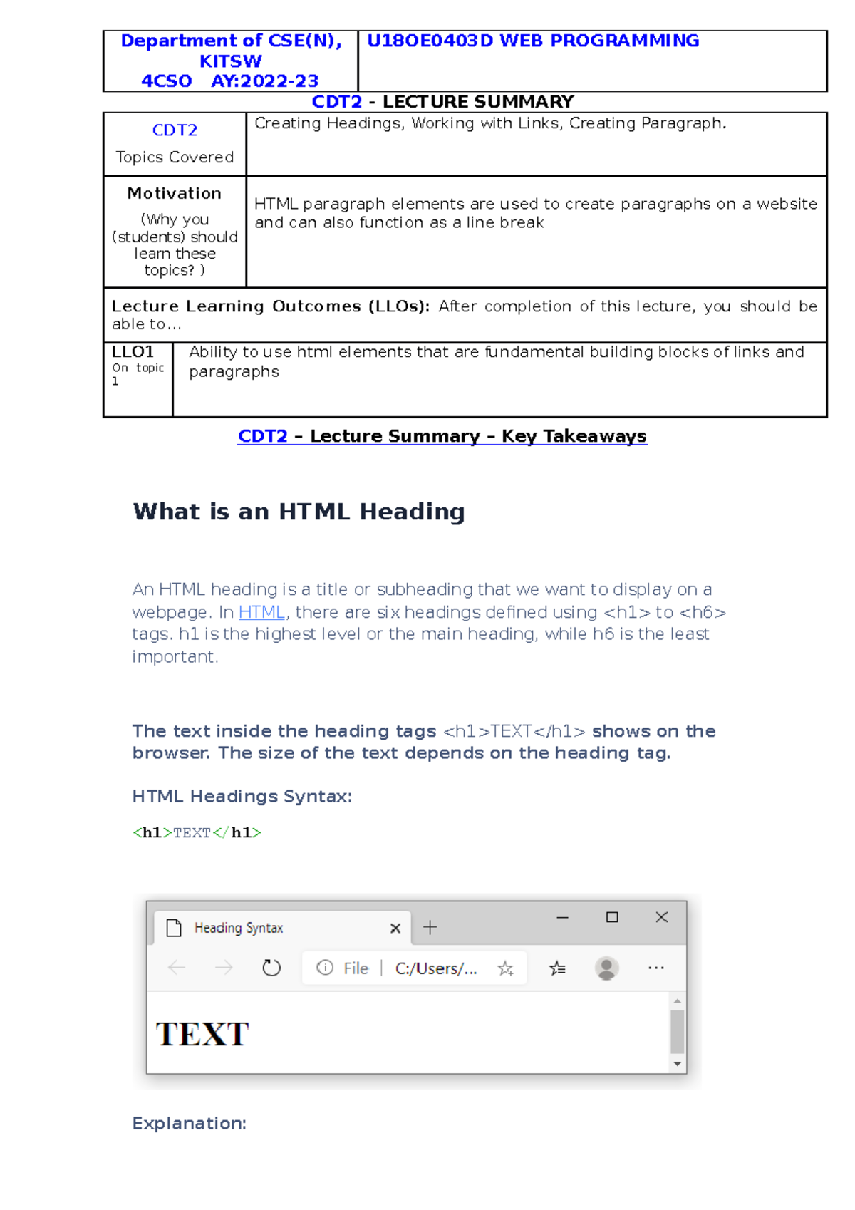 W1 U18OE0403E CDT2 Summary CSO - KITSW 4CSO AY:2022- CDT2 - LECTURE ...