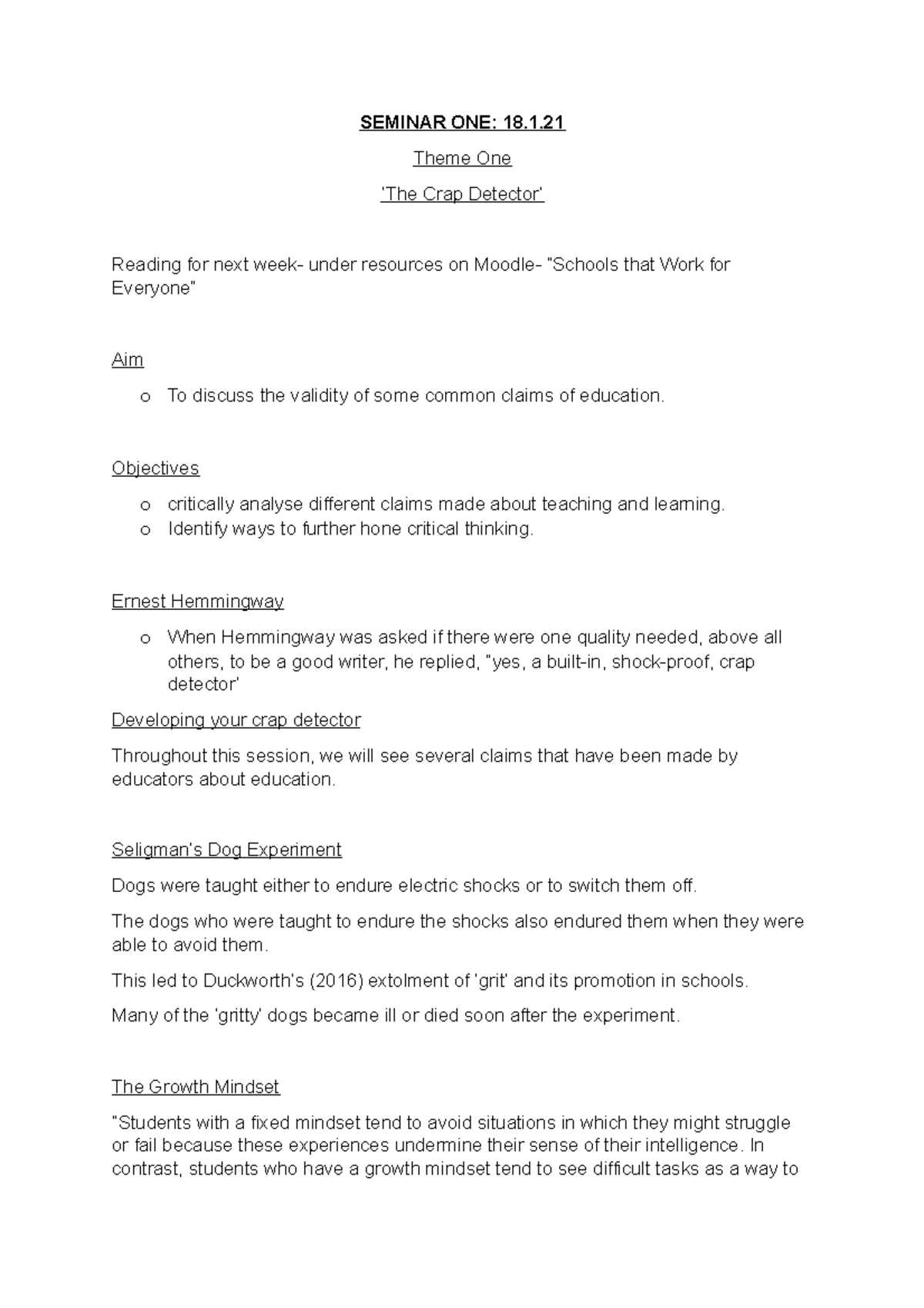 Seminar 1 - SEMINAR ONE: 18. Theme One ‘The Crap Detector’ Reading for ...