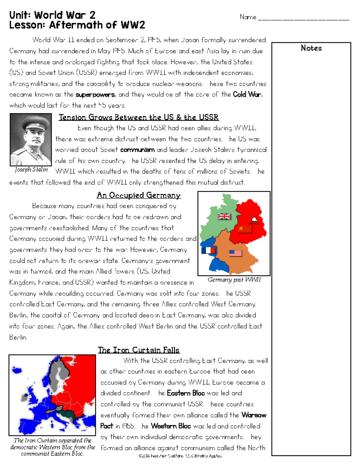 Aftermath of WWII Reading - World War II ended on September 2, 1945 ...