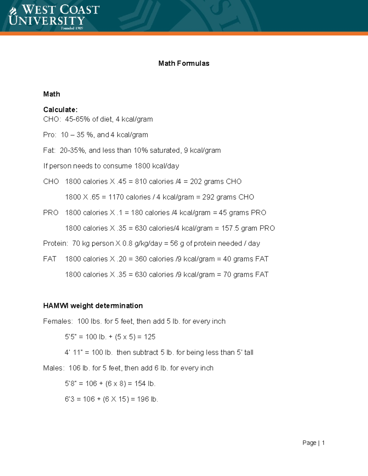 Nutrition Math Formulas - Math Formulas Math Calculate: CHO: 45-65% of ...