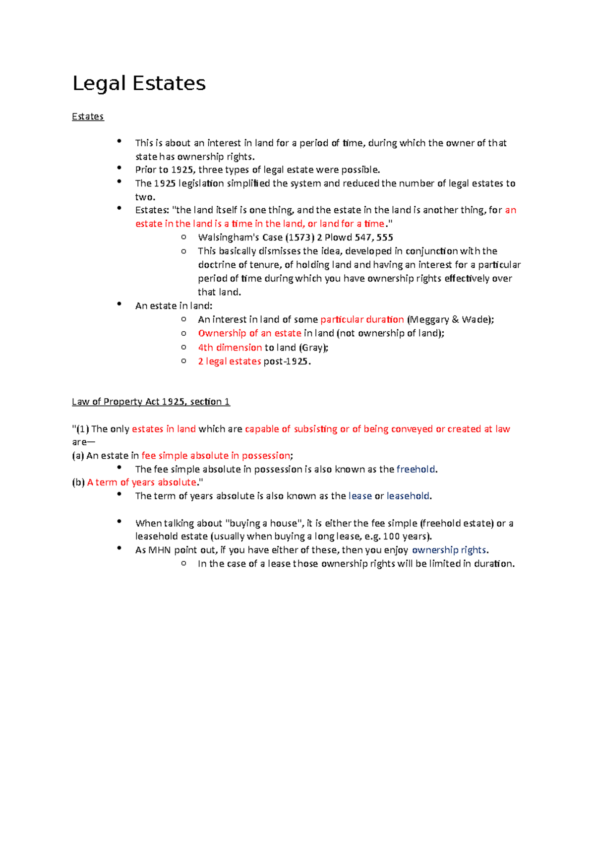 Legal Estates - Lecture notes 2 - Legal Estates Estates This is about ...