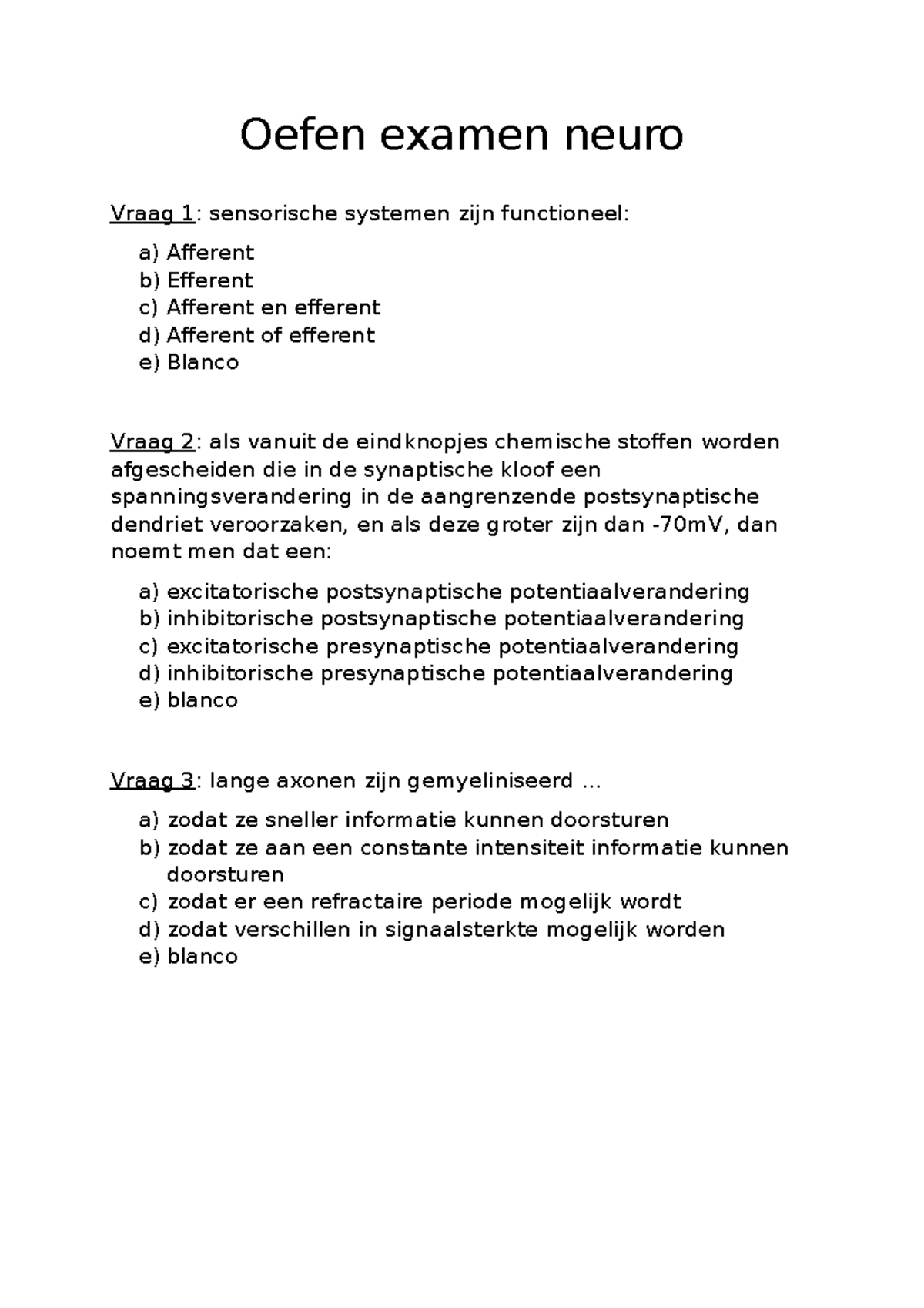 Oefen-examen-neuro - Oefenvragen examen gedragsneurowetenschappen ...