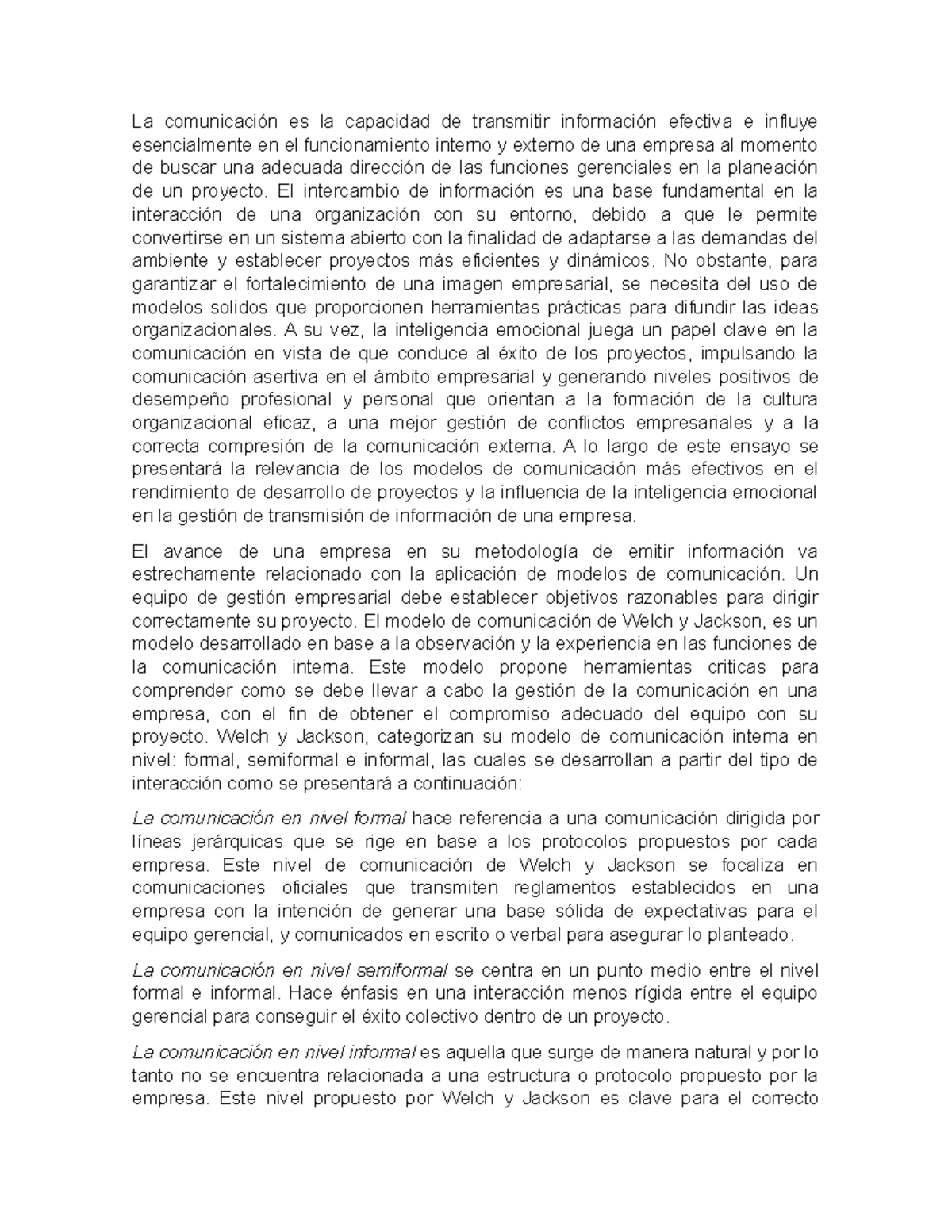 Ensayo Comunicación - La comunicación es la capacidad de transmitir ...