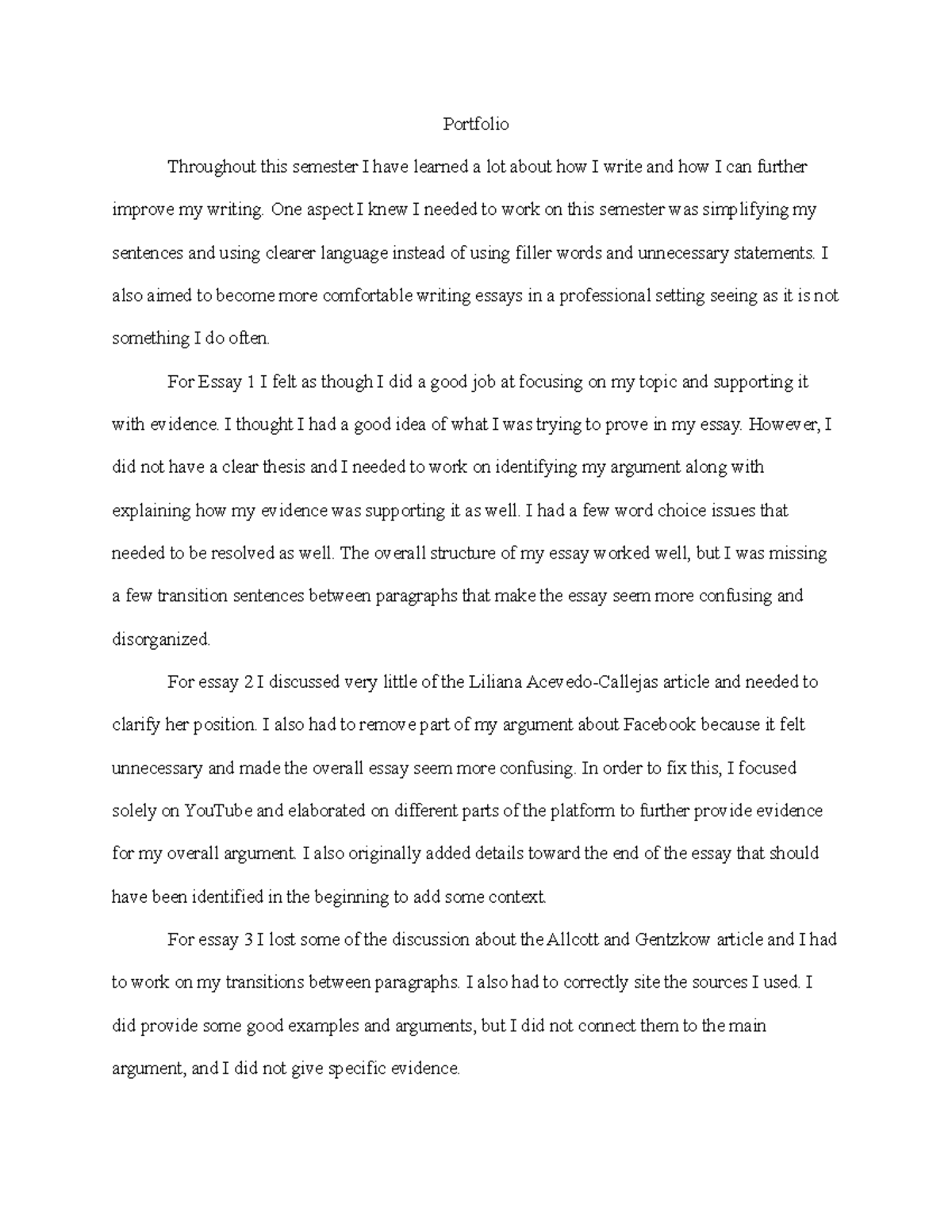 Portfolio - Final 3 essays for analytical reading and writing ...