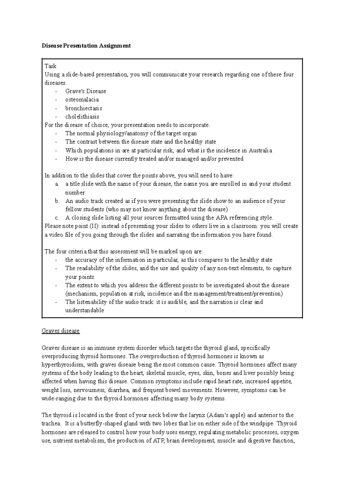 Disease Presentation Assignment - Disease Presentation Assignment Task ...