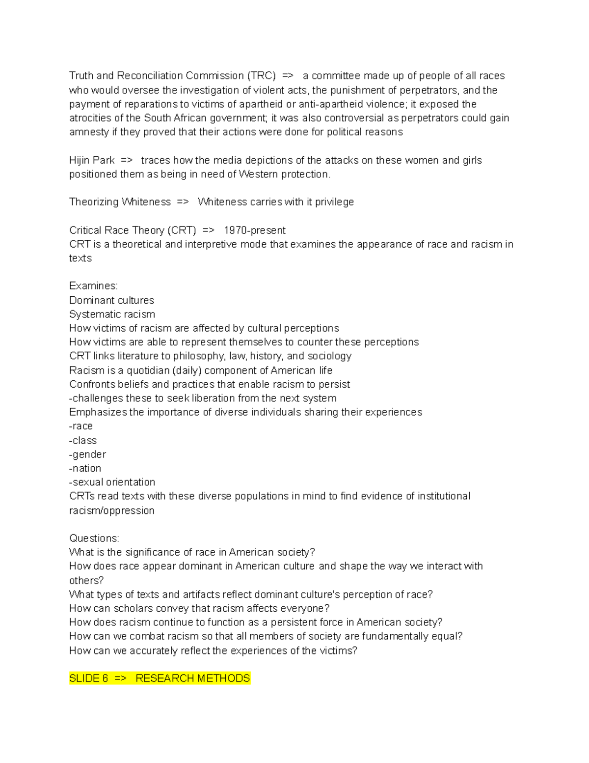 Chapter 5 and 6 Review SOCI 100A - Truth and Reconciliation Commission ...