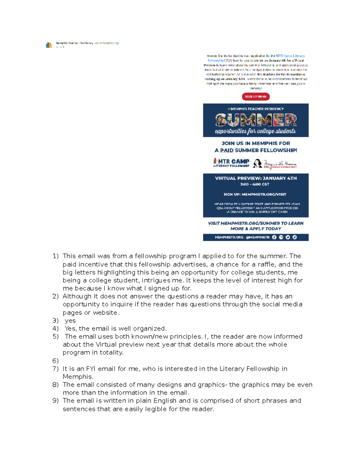 Effective email assignment - This email was from a fellowship program I ...