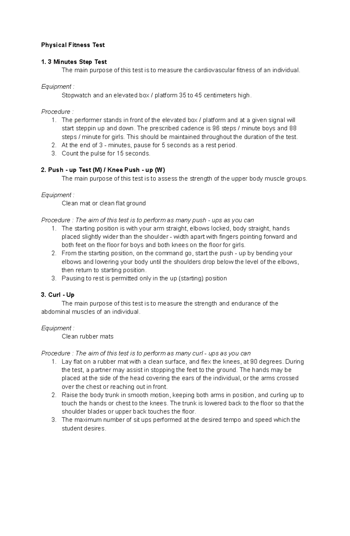 Physical Fitness Test - Equipment : Stopwatch and an elevated box ...