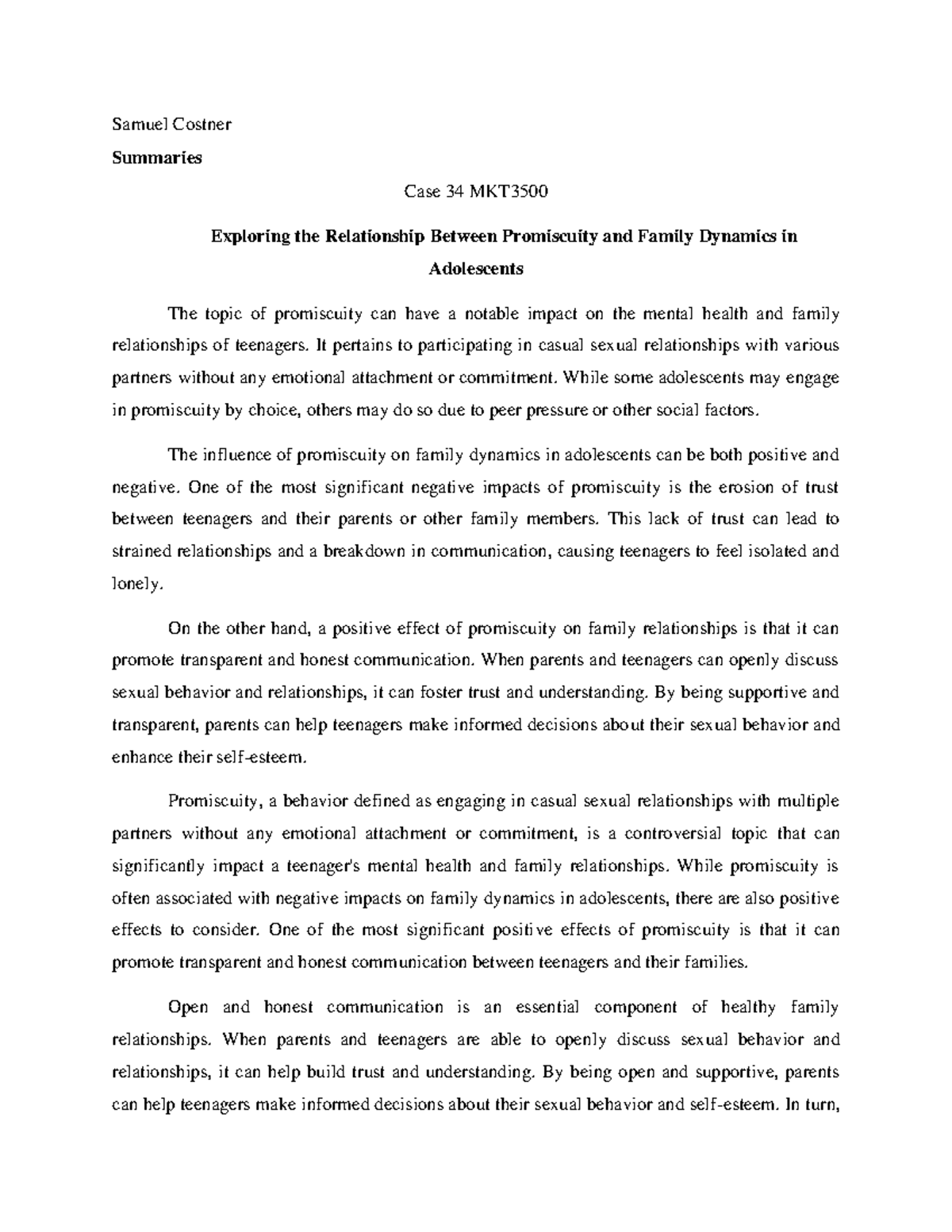 Case 34 MKT3500 - Exploring the Relationship Between Promiscuity and ...