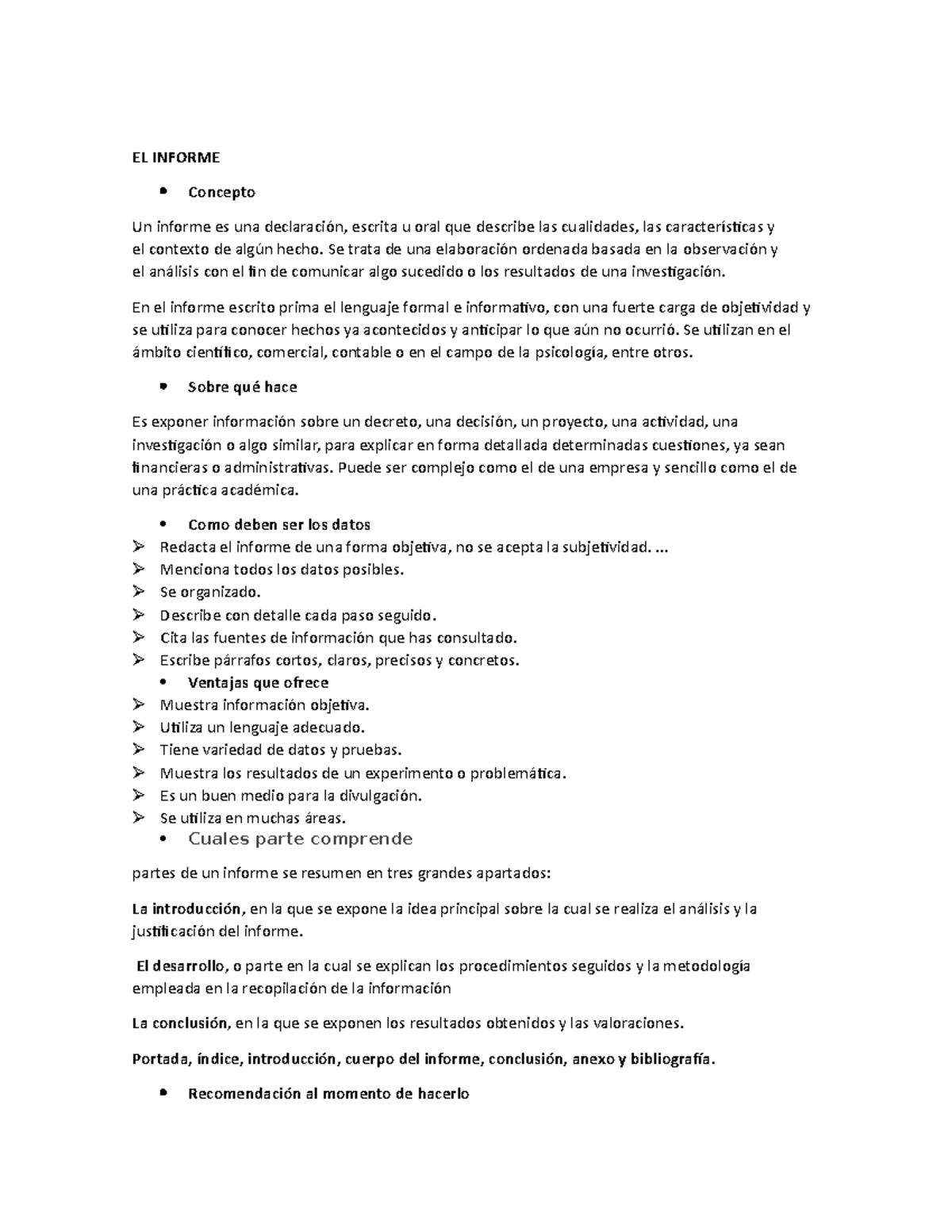 El Informe - Práctica de redacción - EL INFORME Concepto Un informe es ...
