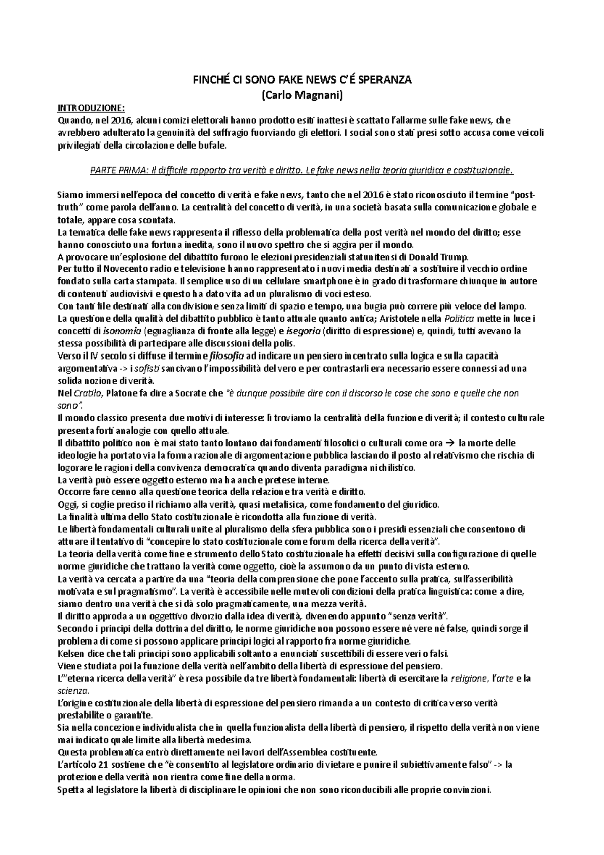 Libro Magnani - riassunto - FINCHÉ CI SONO FAKE NEWS C’É SPERANZA ...