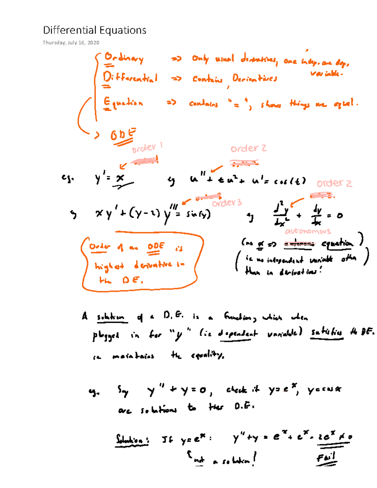 Differential Equations - Math 1Aa3 - ŝĨĨĞƌĞŶƚŝĂů ƋƵĂƚŝŽŶƐ dŚƵƌƐĚĂLJ͕ ...